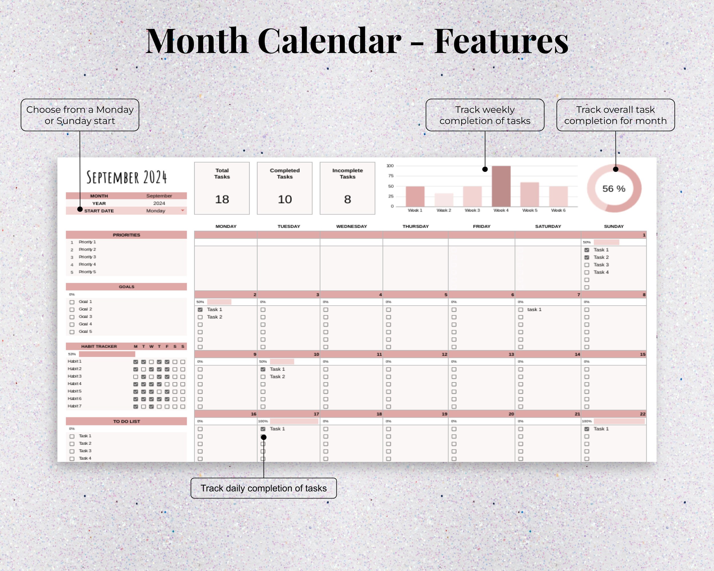 Month Calendar Spreadsheet Google Sheets Task Calendar Template Smart ...