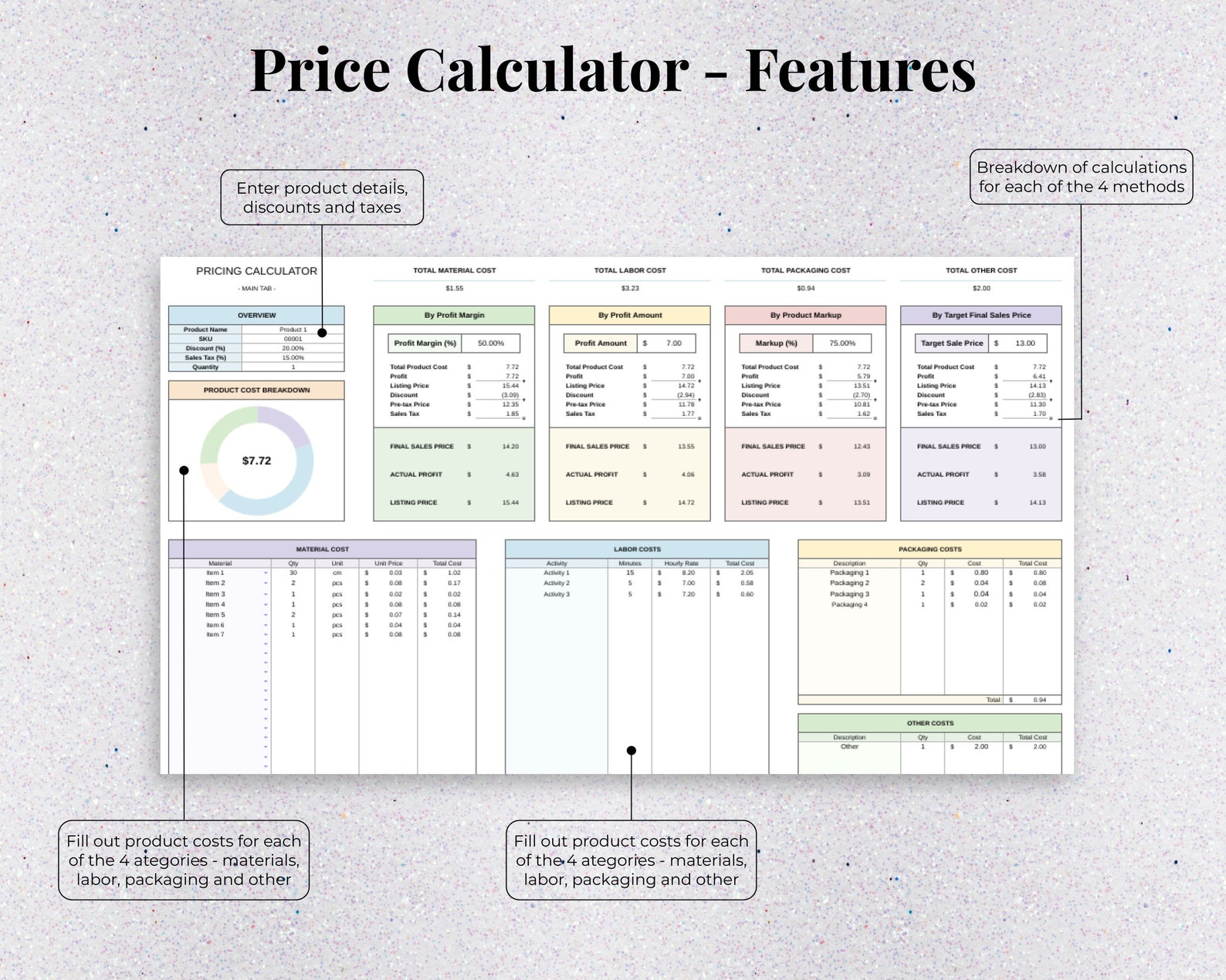 Product Price Calculator Pricing Calculator Spreadsheet Small Business ...