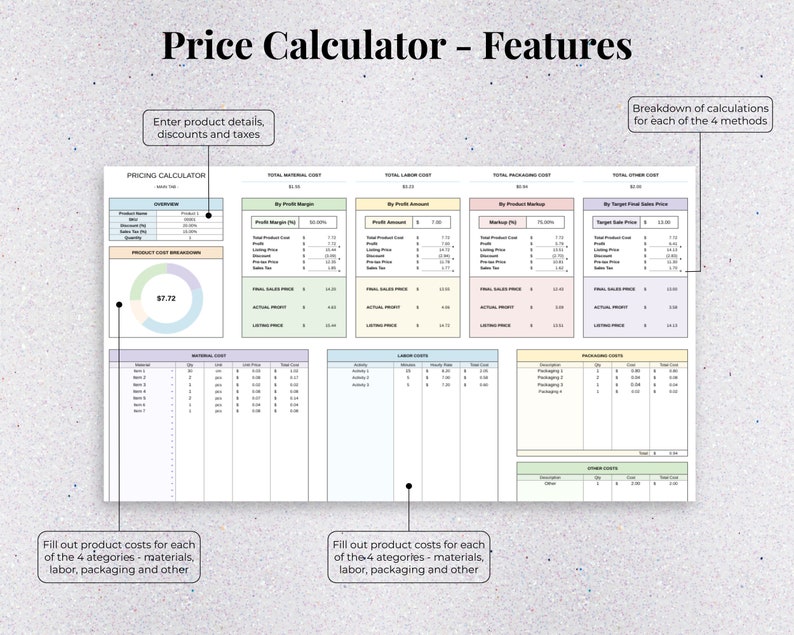 Product Price Calculator Pricing Calculator Spreadsheet Small Business ...