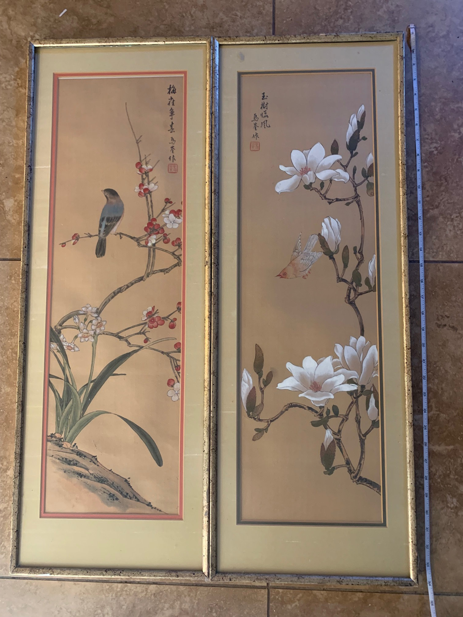Antique Chinese Flower and Bird Calligraphy Twins - Etsy