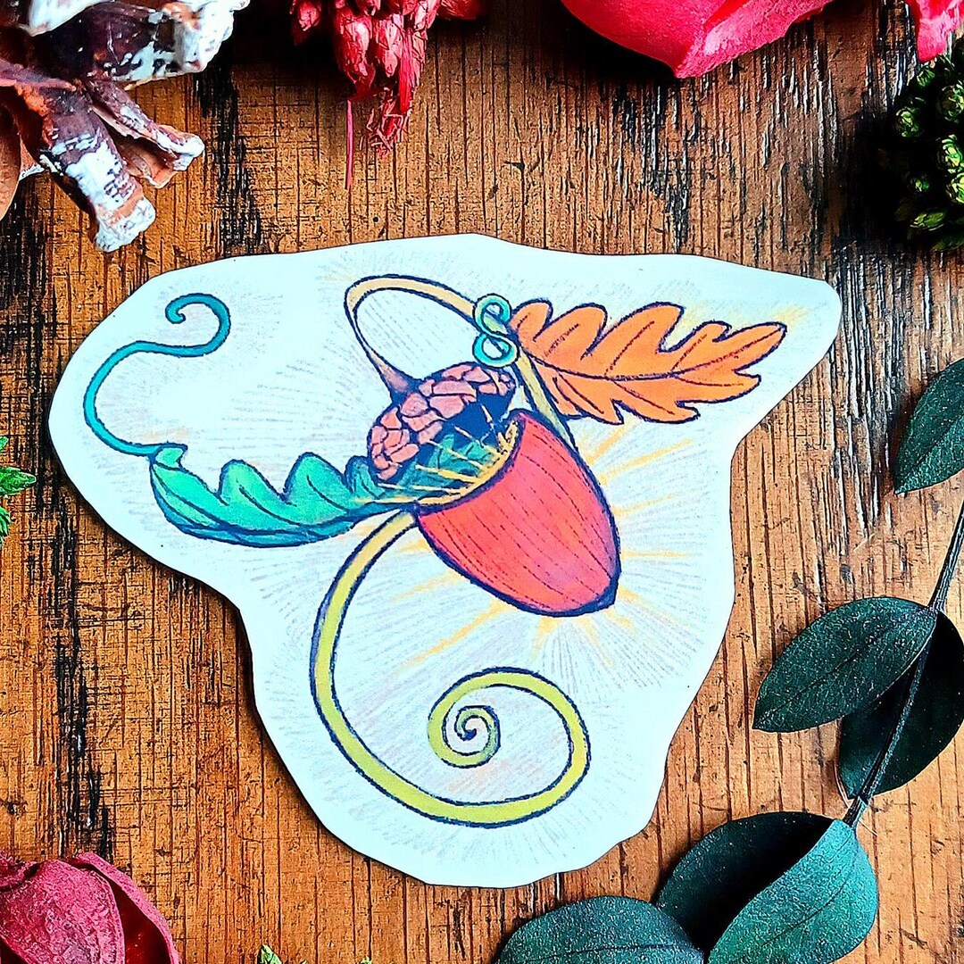 Glossy Vinyl Acorn Sticker, Nature Art, Botanical, Fantasy ...