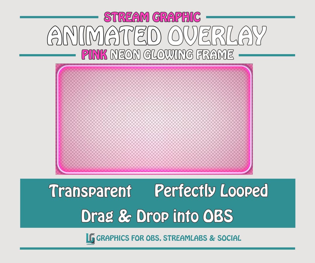 Animated Neon Pink Streamer Frame Overlay — Glowing Webcam Border for ...