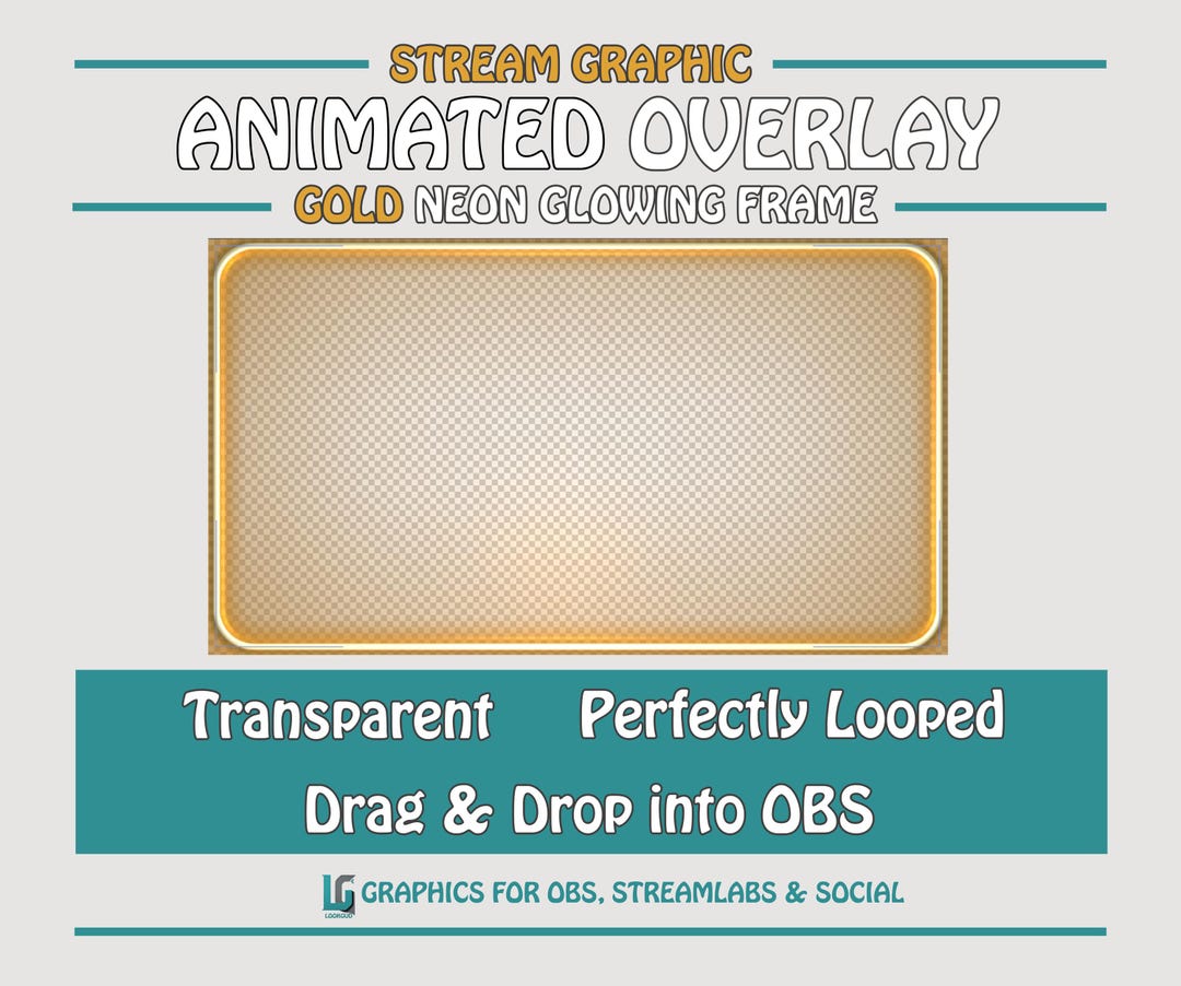Animated Neon Gold Streamer Frame Overlay — Glowing Webcam Border for ...