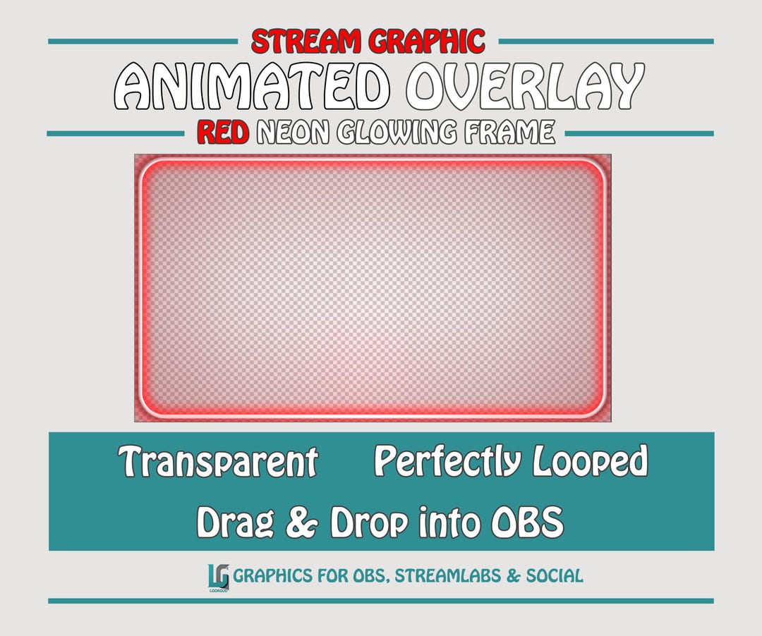 Animated Neon Red Streamer Frame Overlay — Glowing Webcam Border for ...