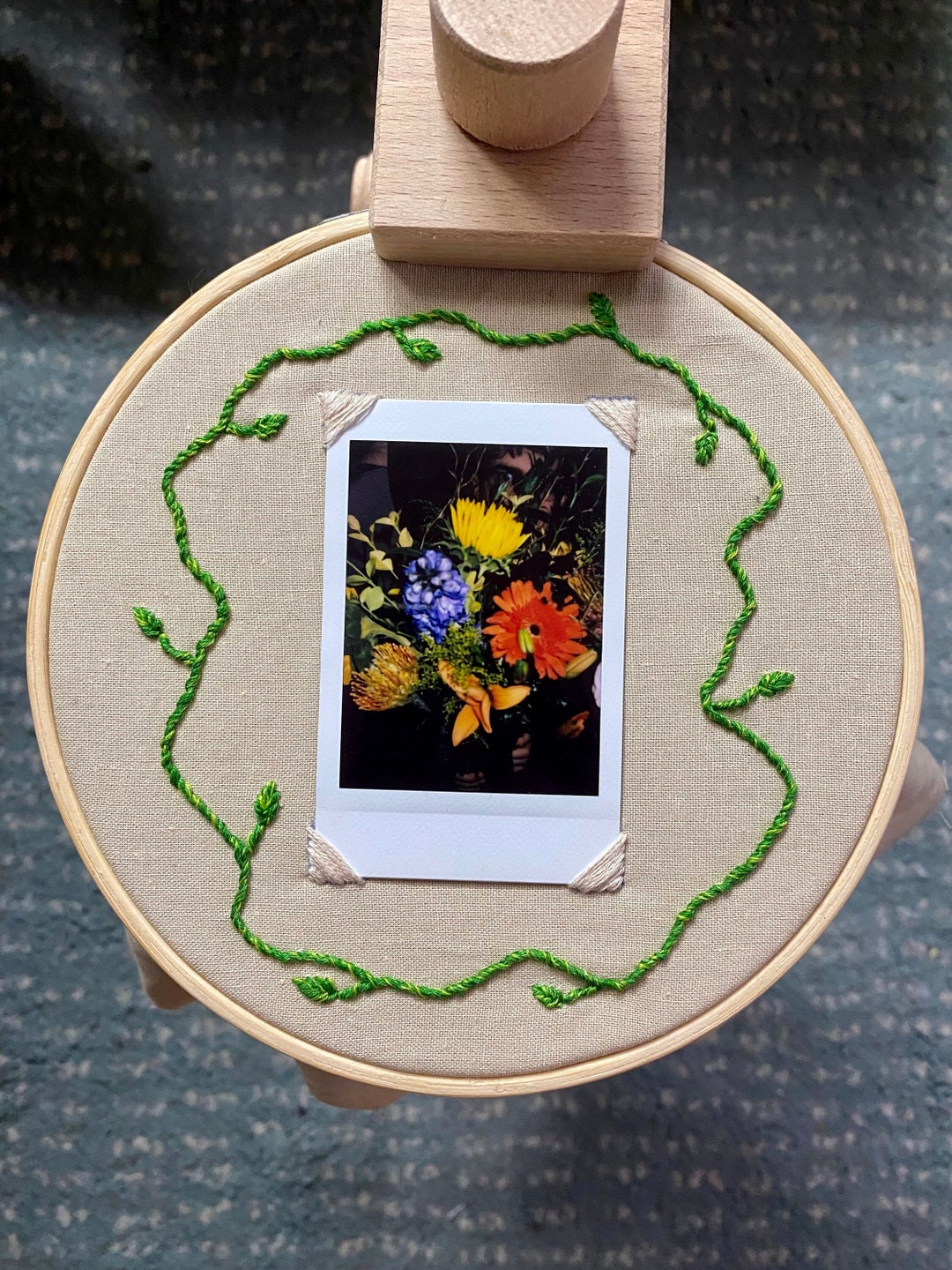 Personalized Polaroid Photo Frame With Hand Stitched Embroidery. Vine ...