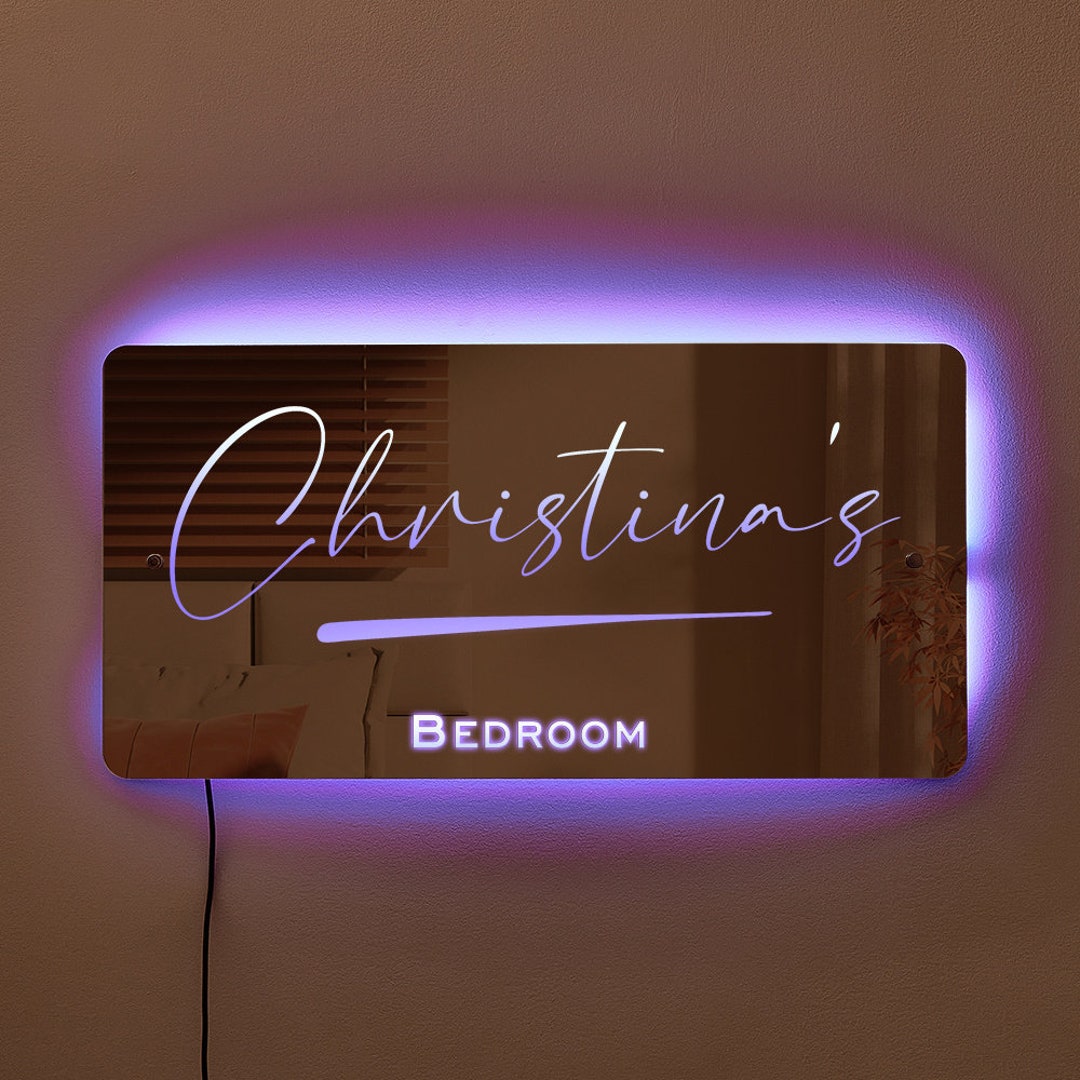 Personalized Name Mirror: LED Light up Bedroom Door Sign - Etsy