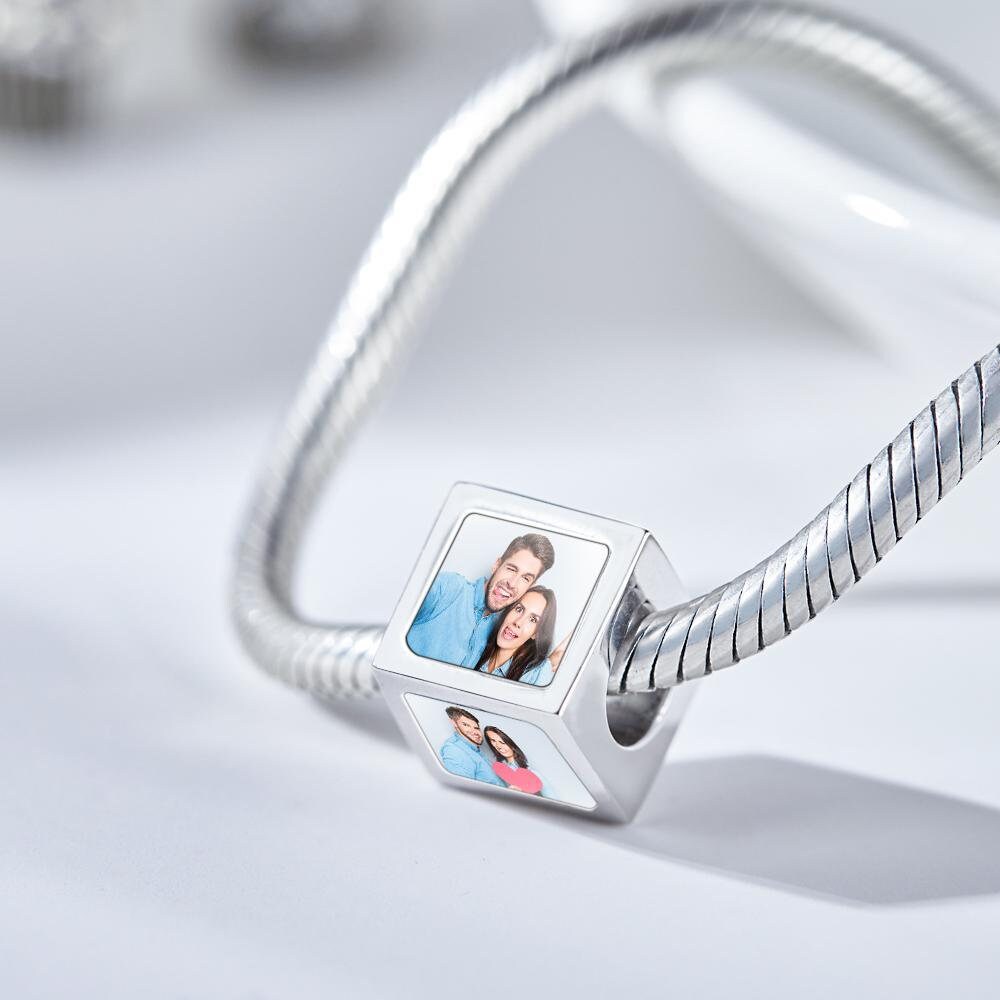 Custom Four-sided Photo Charm, Square Charm, Personalized Gift for ...