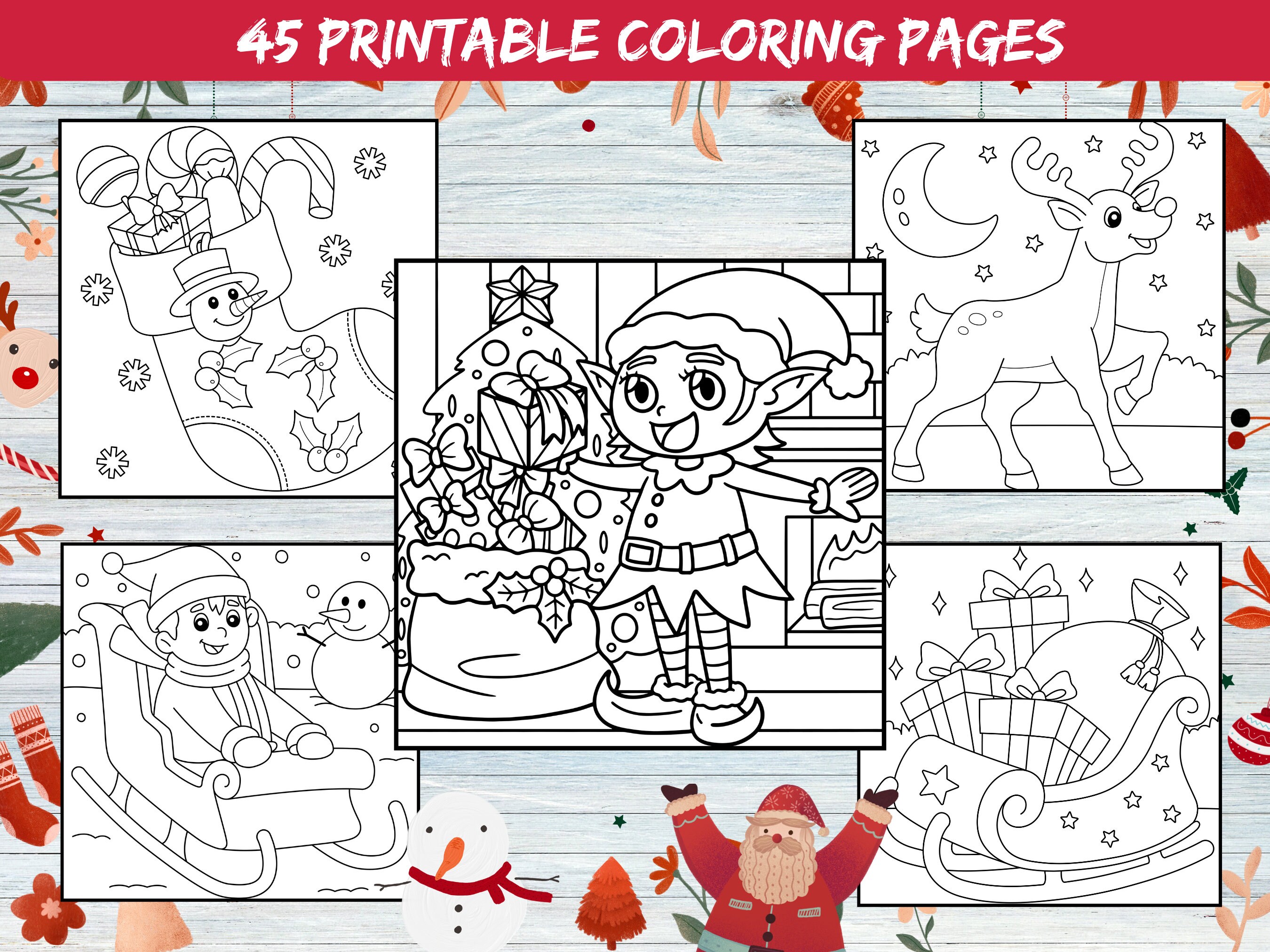 Christmas Coloring Pages for Kids,45 Printable Christmas Coloring ...