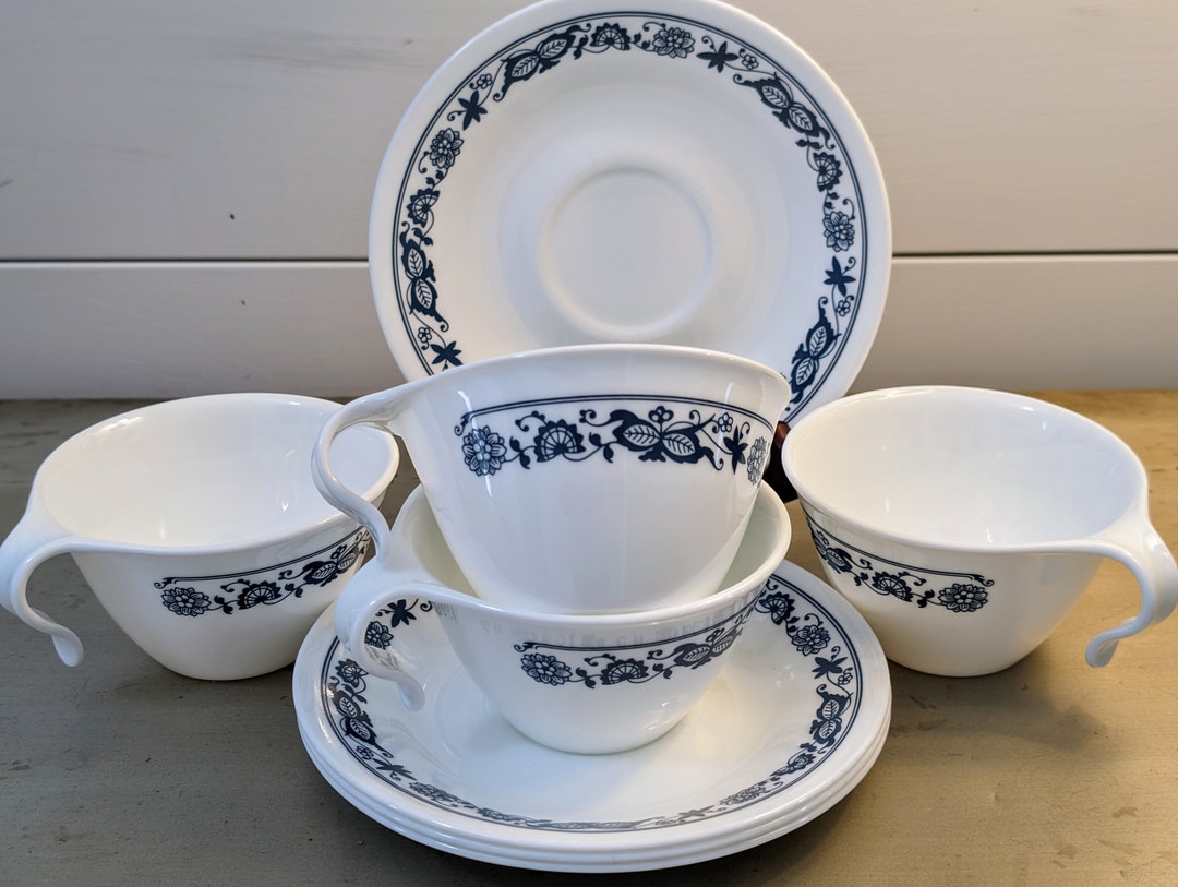 Corelle Old Town Blue Onion Hook Tea Cups and Saucers - Etsy
