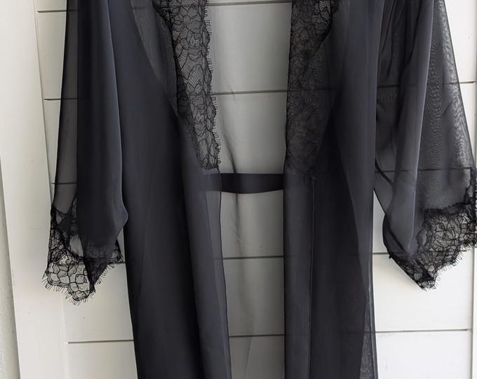 Victoria Secret Boudoir Robe Black Sheer Lace Kimono Valentine's Day - Etsy