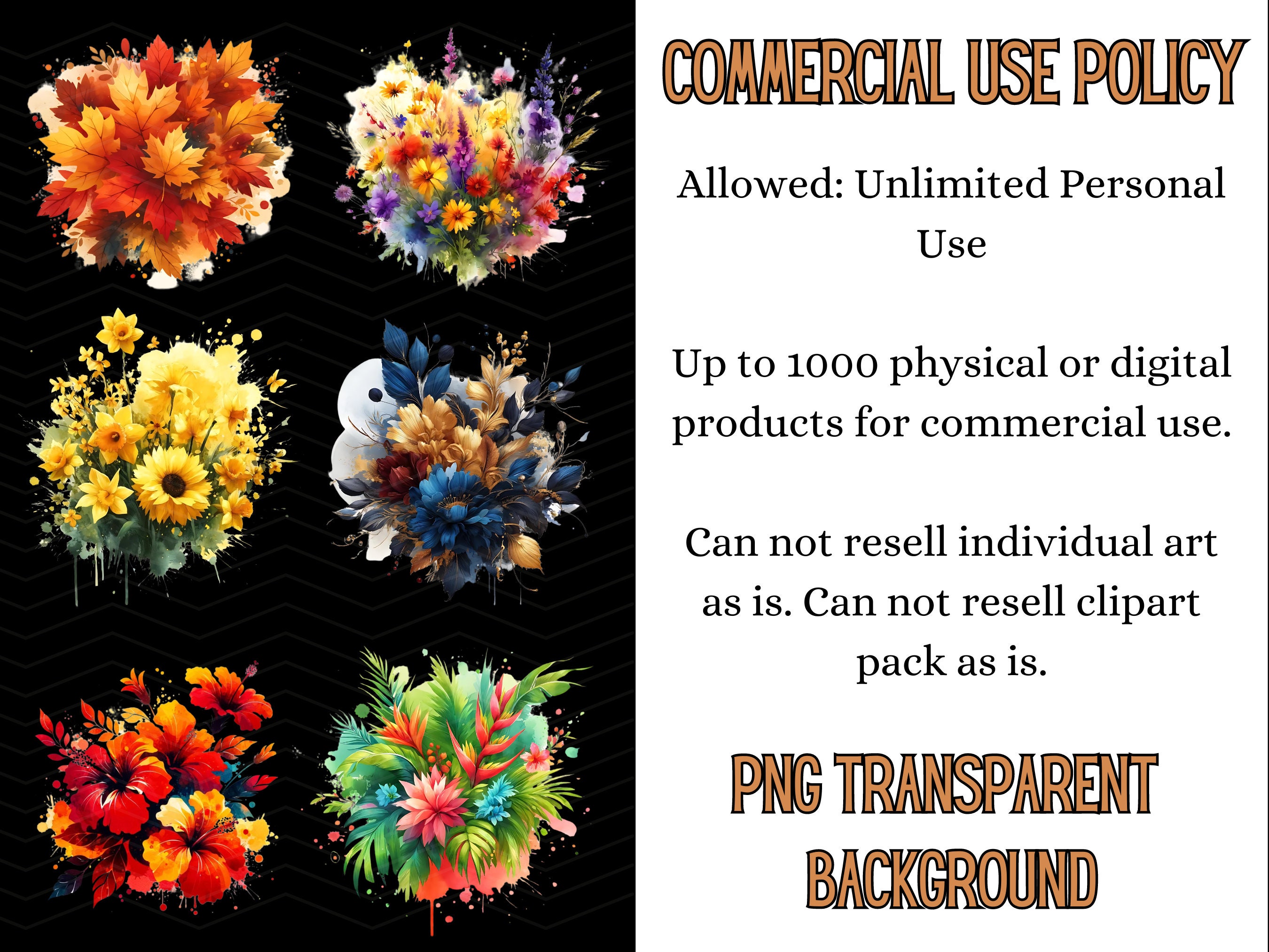 40 Watercolor Splash Floral Clipart, Png Paint Splatter, Commercial Use ...