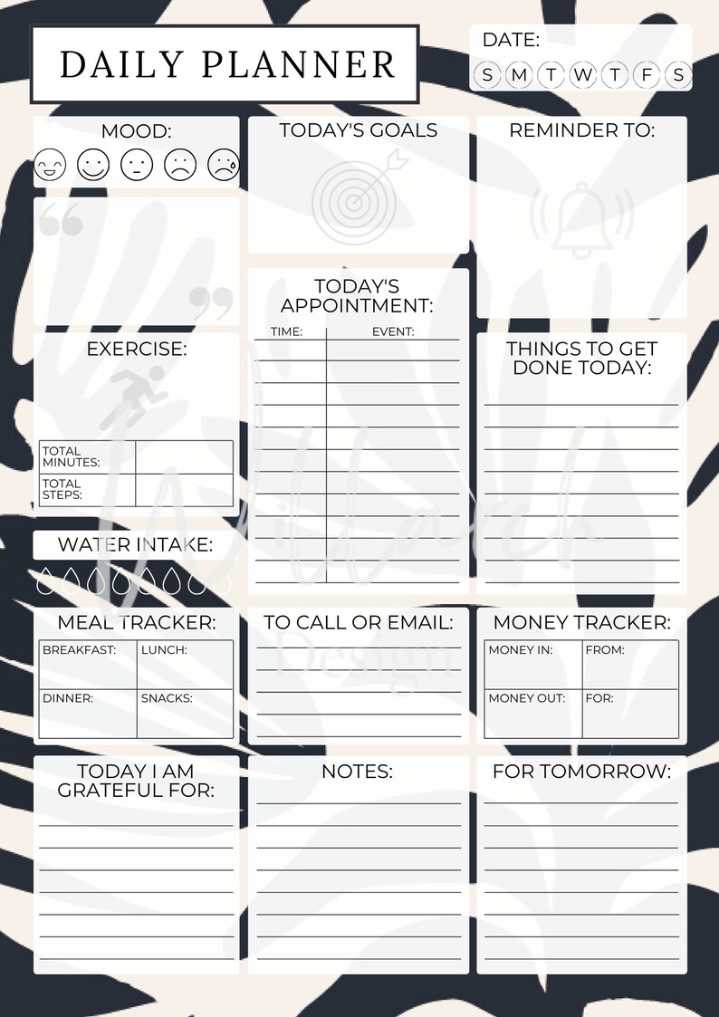 DAILY ORGANIZER PDF Editable Daily Plan Pdf Daily Schedule Daily ...