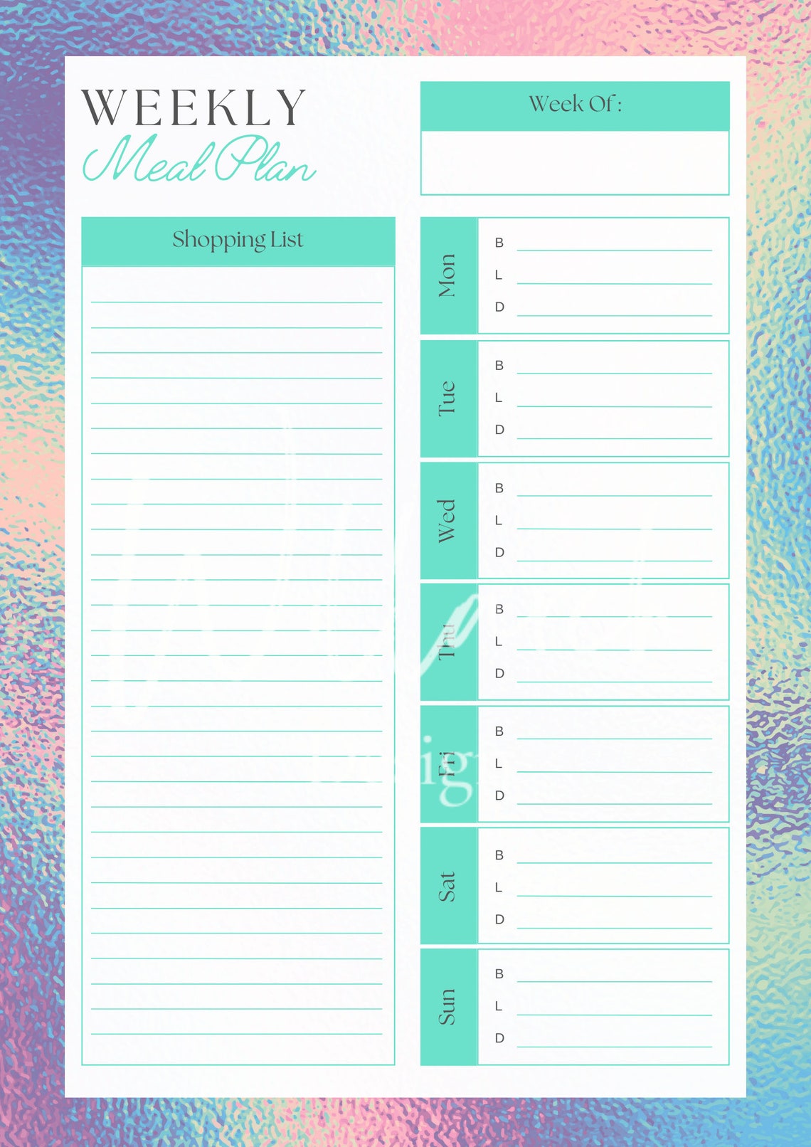 Weekly Meal Plan Printable With Shopping Listing Plan & Shop Smarter ...