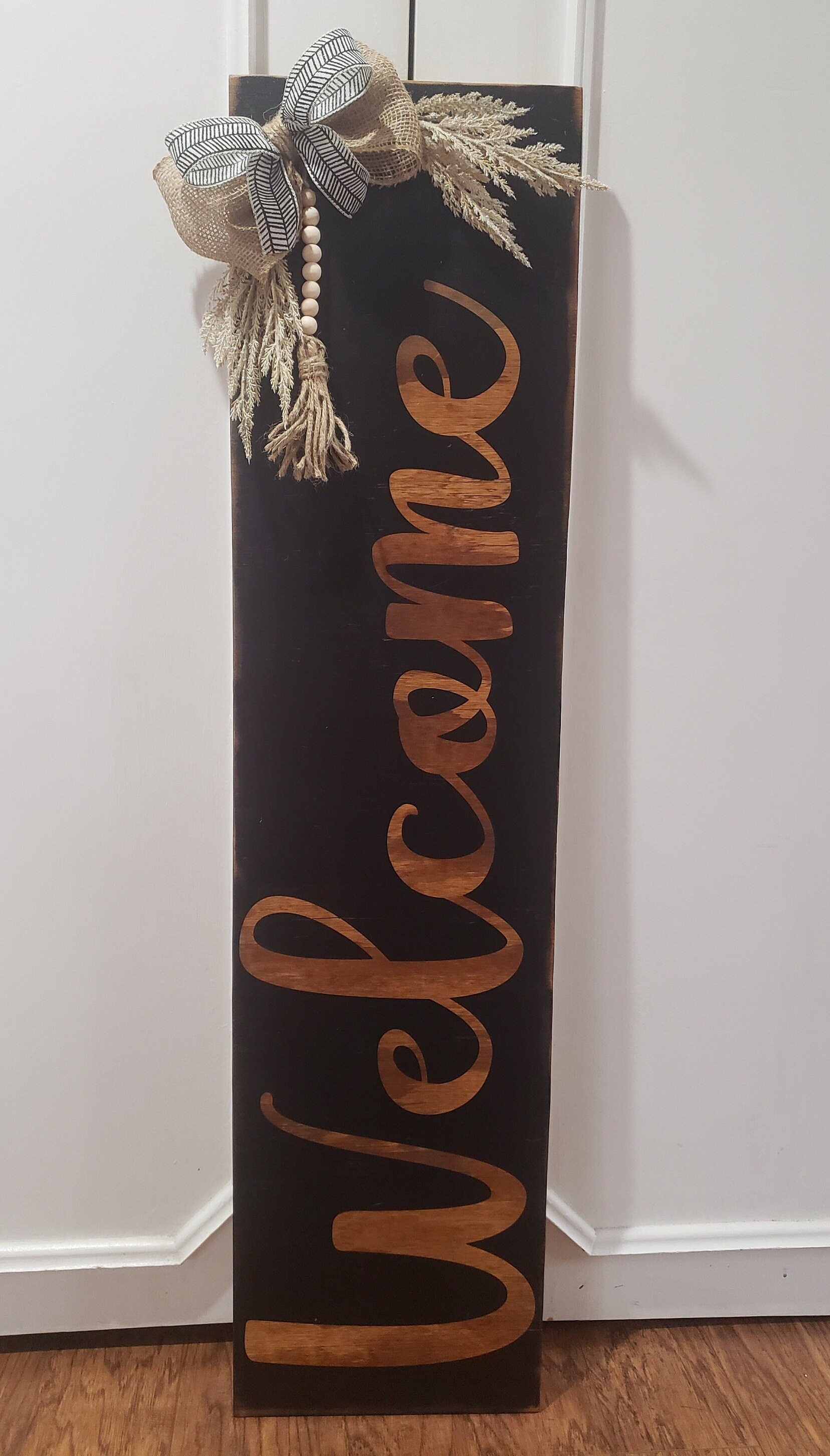 Bohemian Welcome Porch Leaner Sign, Farmhouse Welcome Sign, Black Porch ...