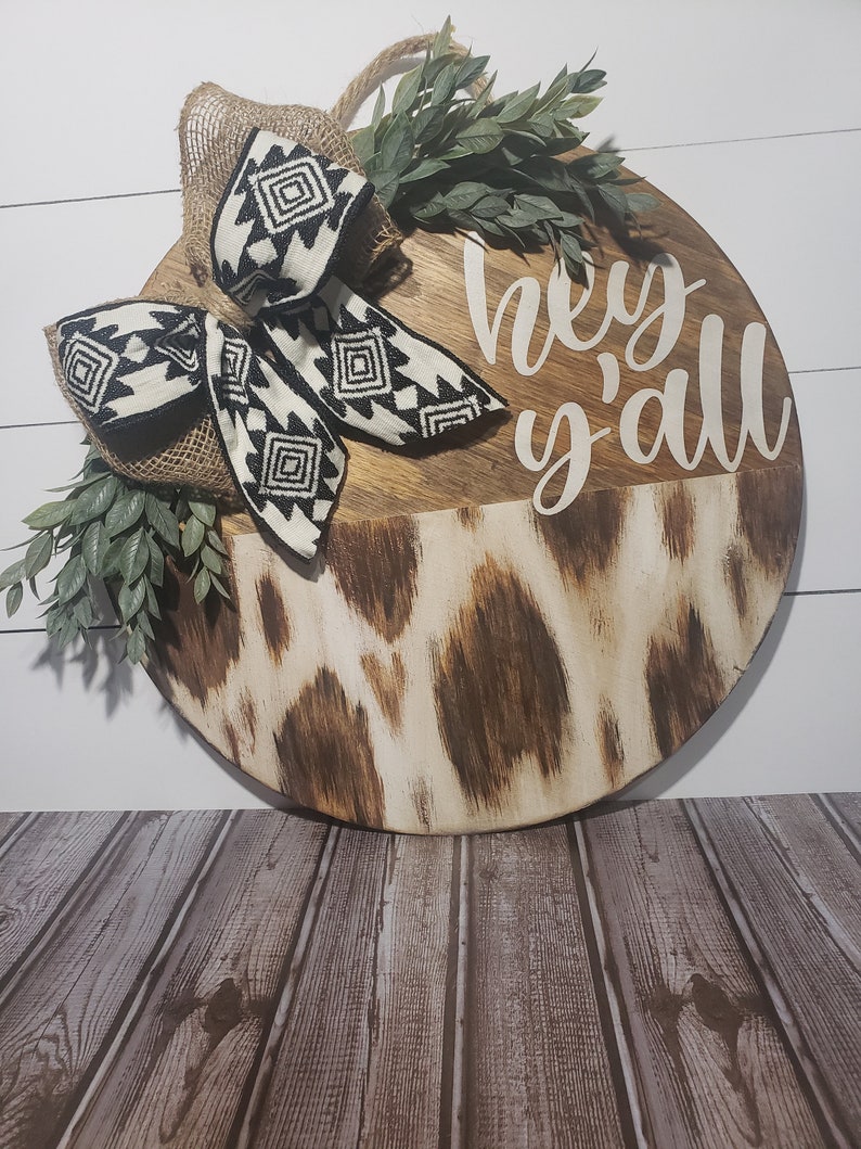 Hand Painted Rustic Cowhide Wooden Door Hanger for Front Door - Etsy