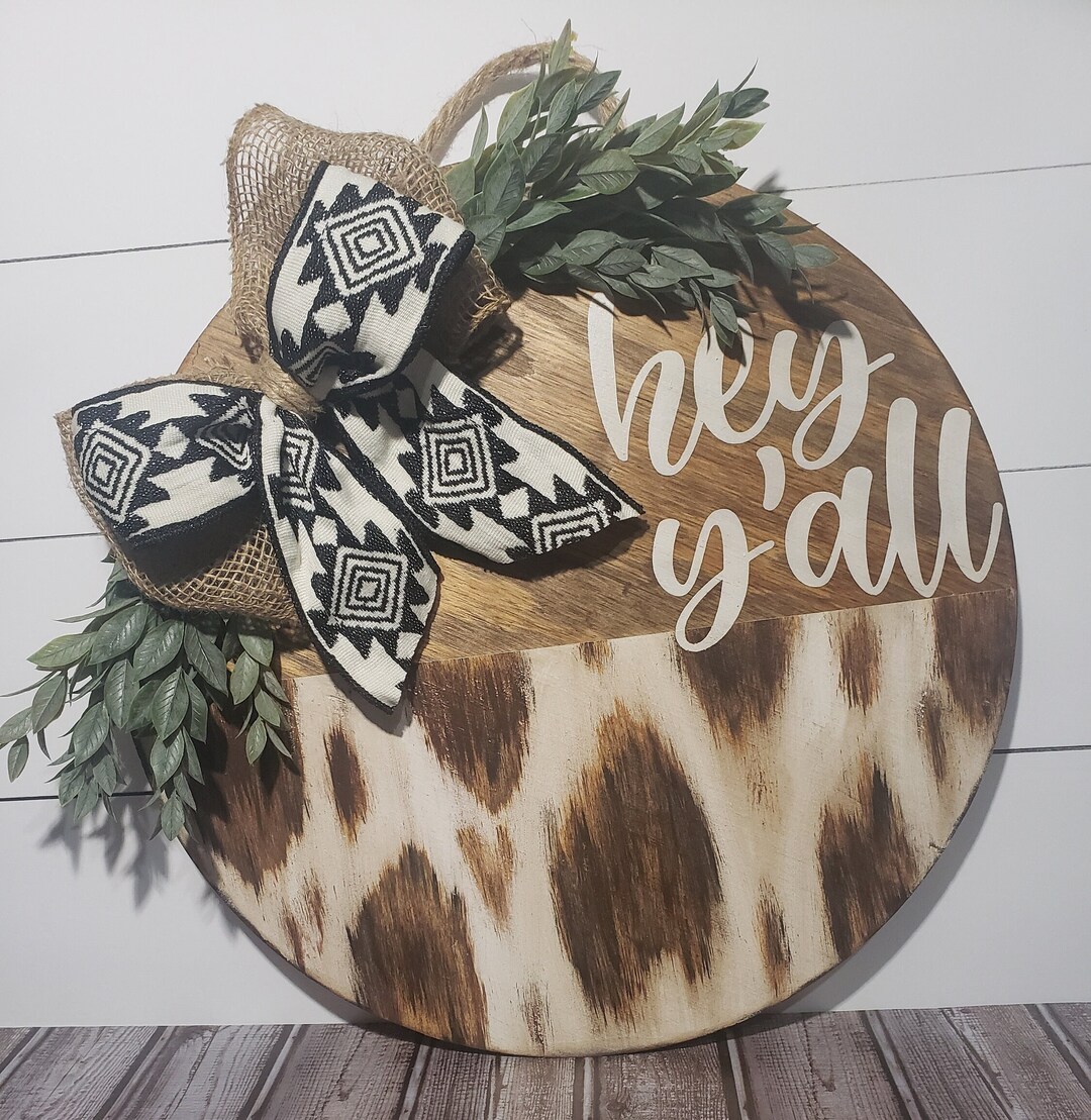Hand Painted Rustic Cowhide Wooden Door Hanger for Front Door - Etsy