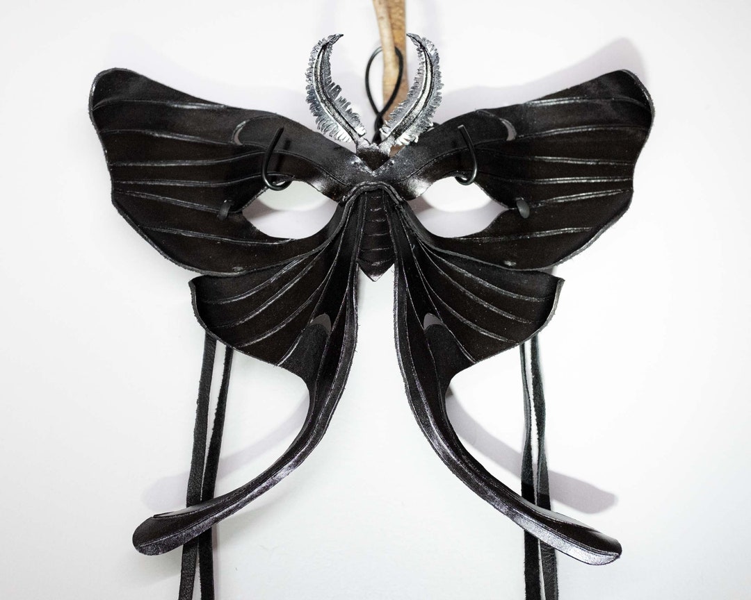 In Stock Ghostly Moth Leather Mask Black and Silver Handmade Ready to ...