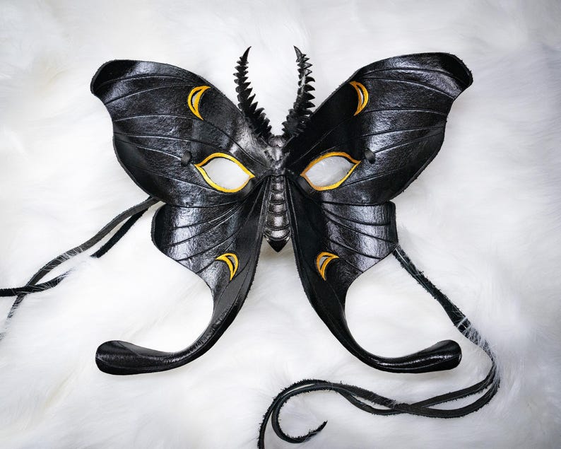 Luna Moth Leather Mask | Black and Gold | Handmade | Made to Order - Etsy