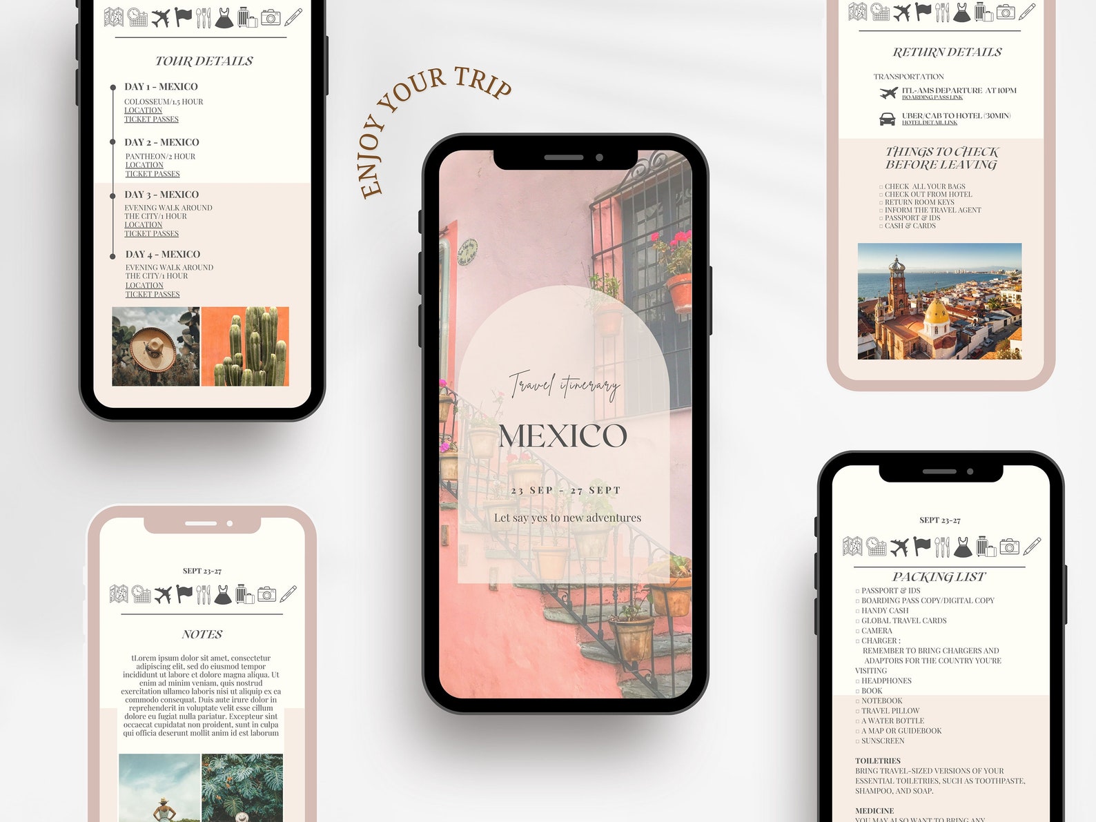 Digital Travel Itinerary Template Canva, Mobile Itinerary Template ...
