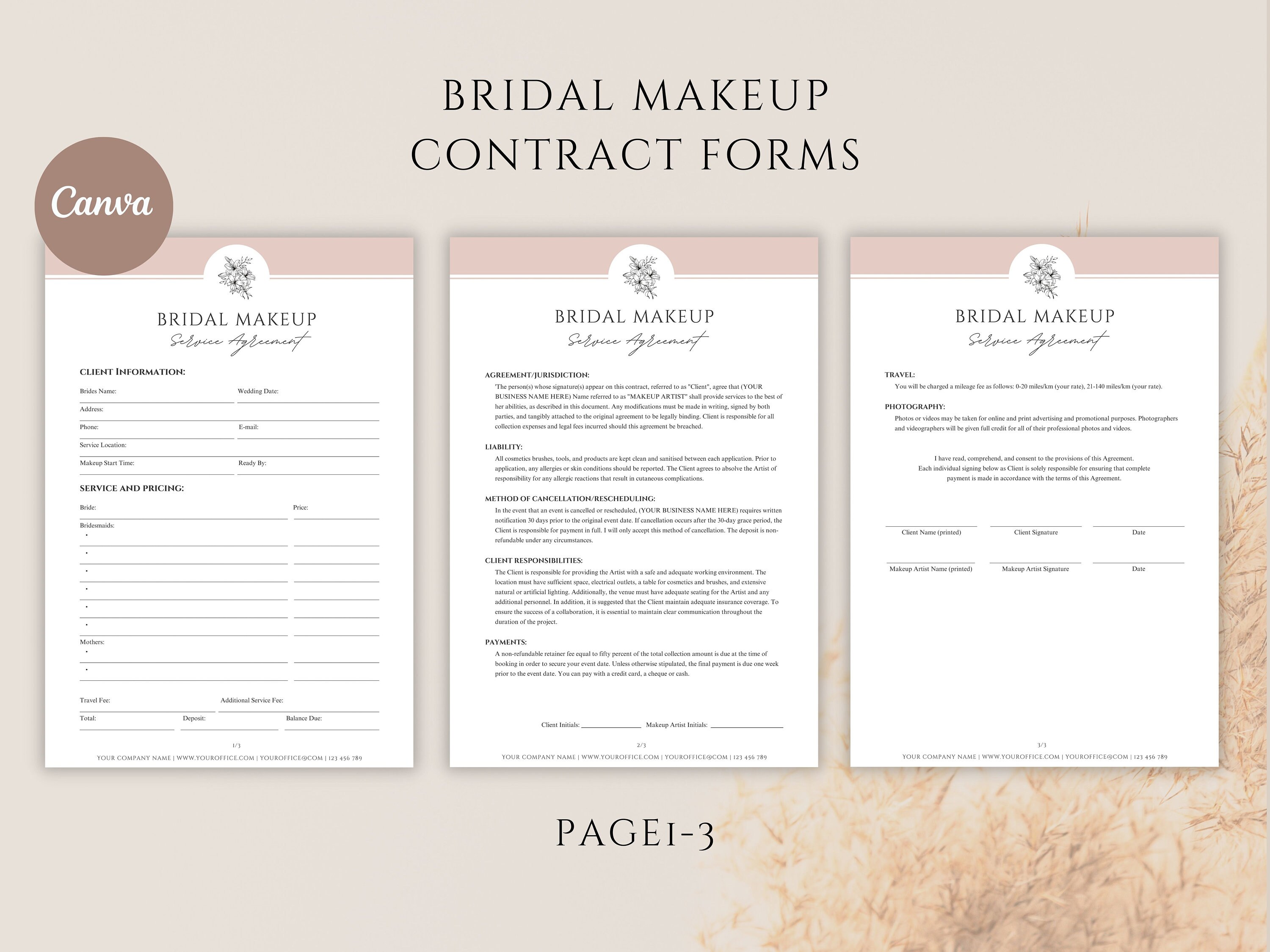 Makeup Contract Template for MUA Contract Agreement Freelance Makeup ...