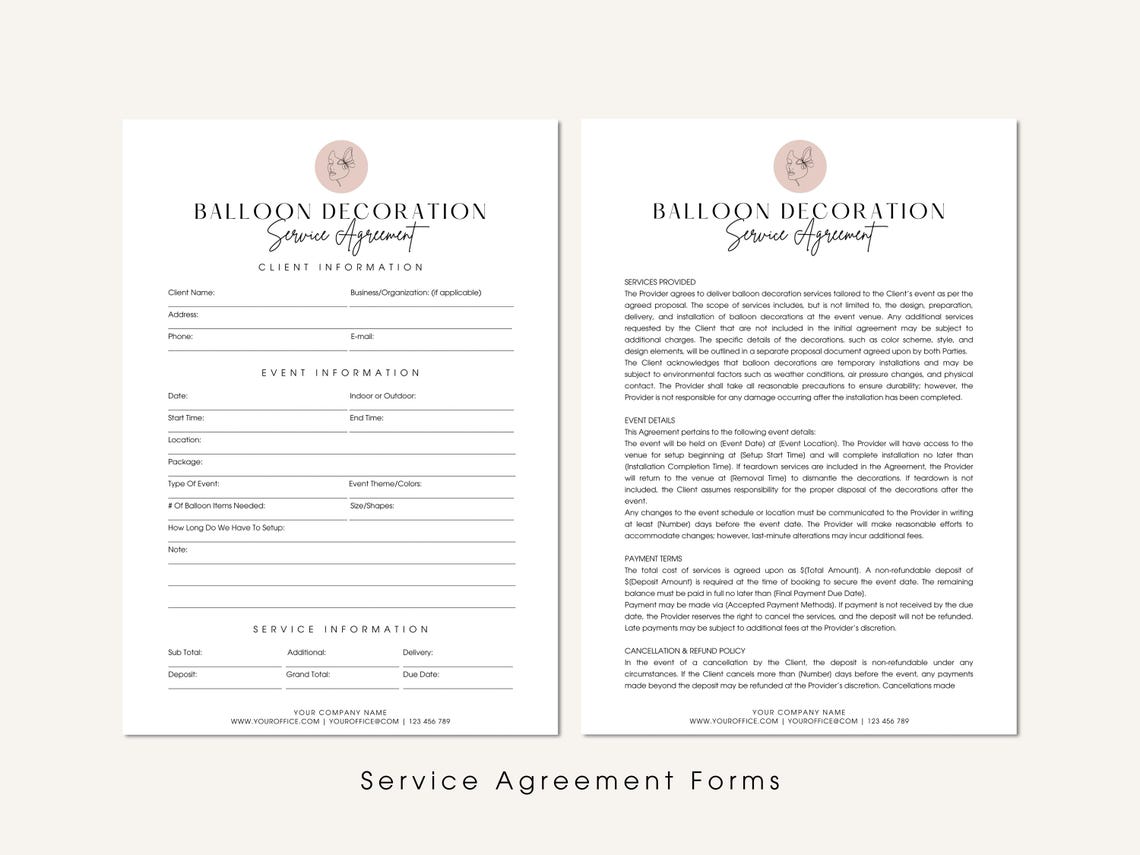 Balloon Decor Service Contract Template | Event Planner Agreement ...