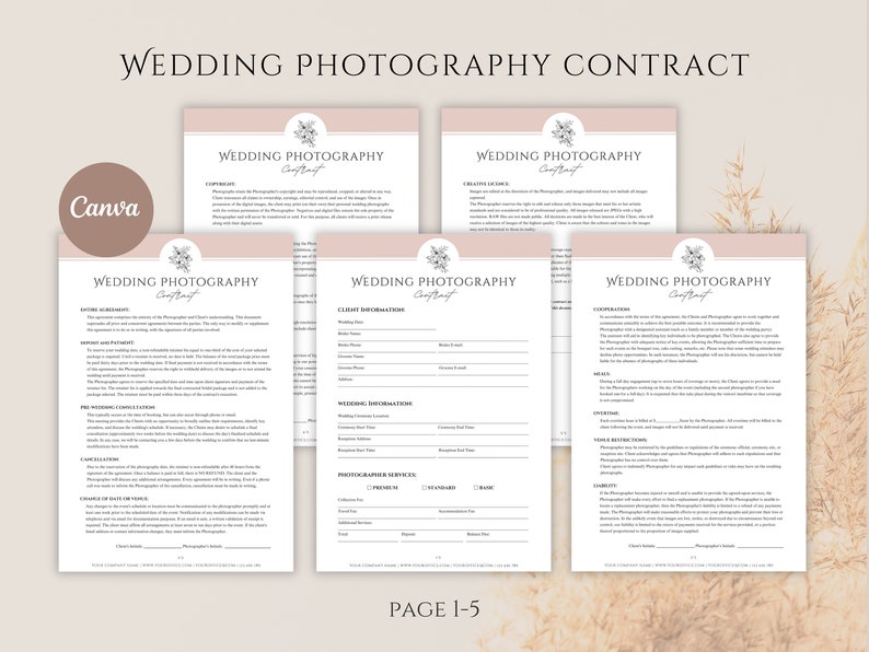 Wedding Photography Contract Template Photography Forms Wedding Planner ...
