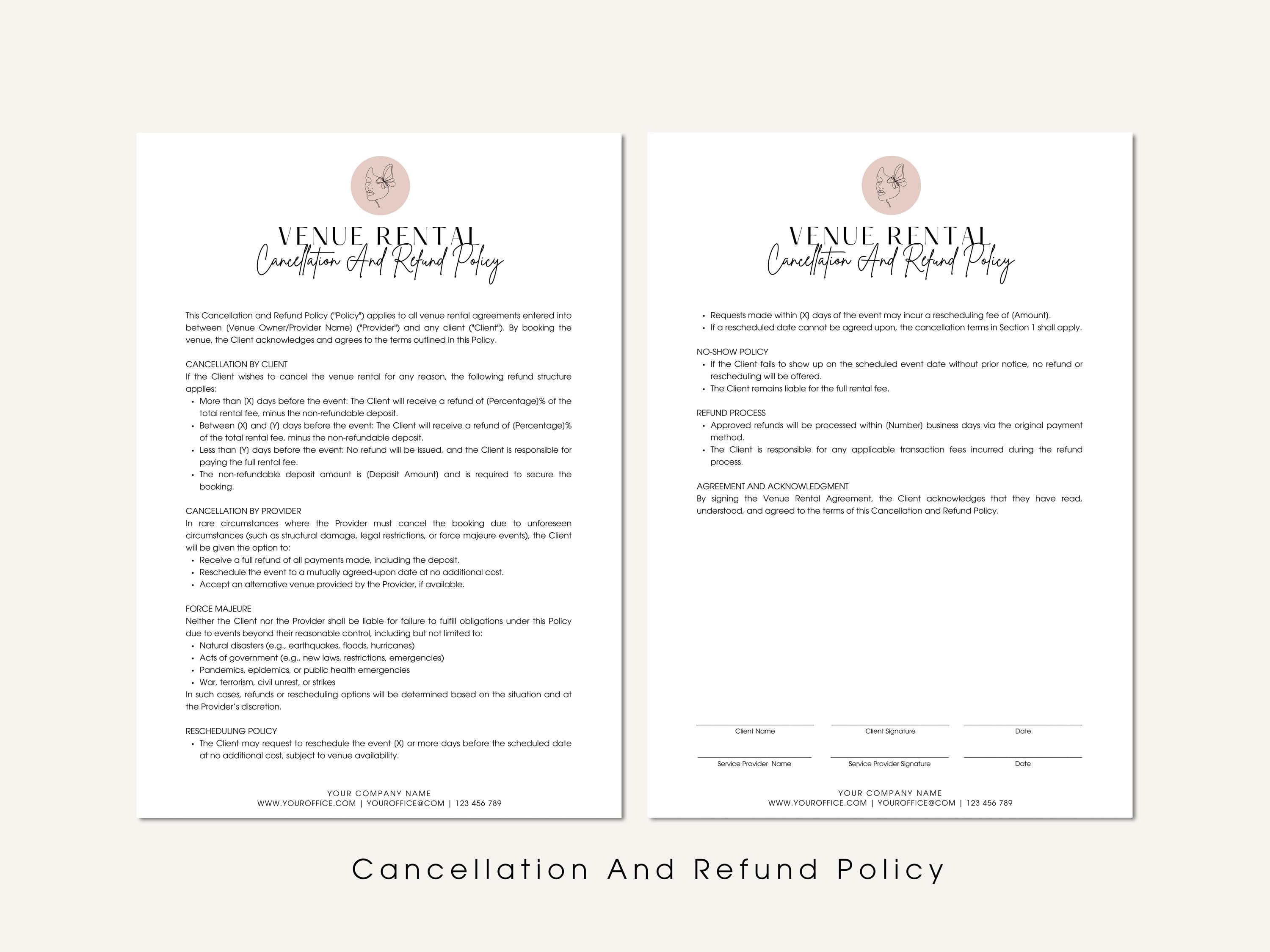 Venue Rental Agreement Template | Event Space Contract (canva) - Etsy
