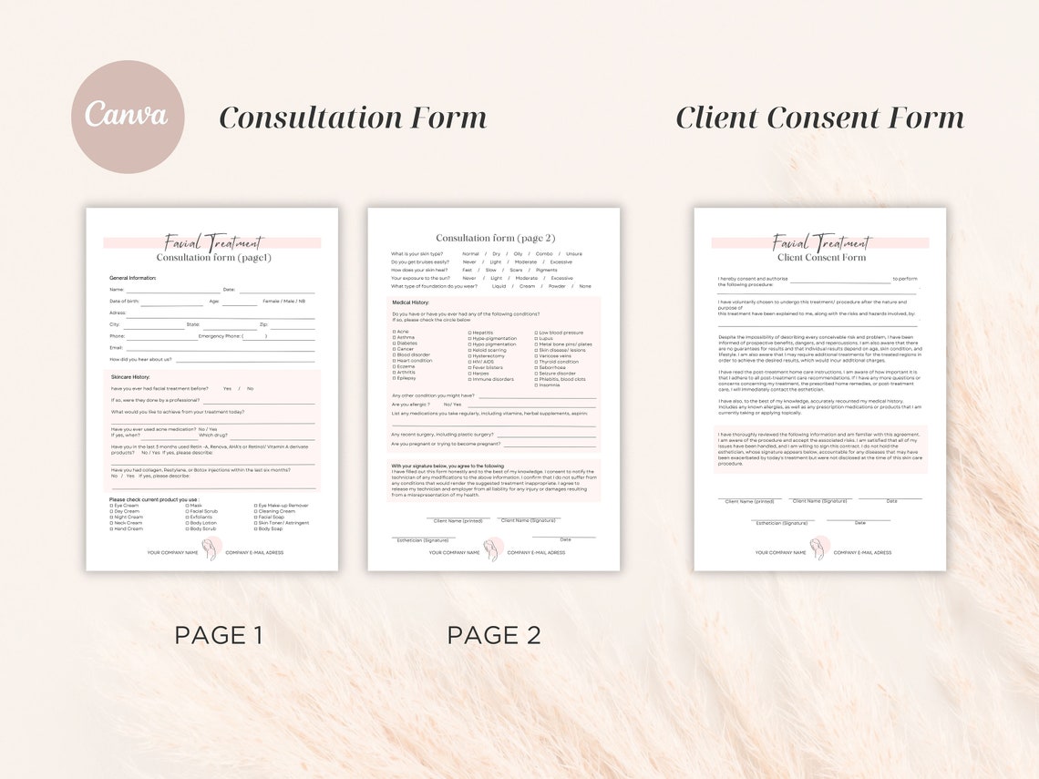 Facial Treatment Forms Esthetician Template Skincare Consent Forms ...