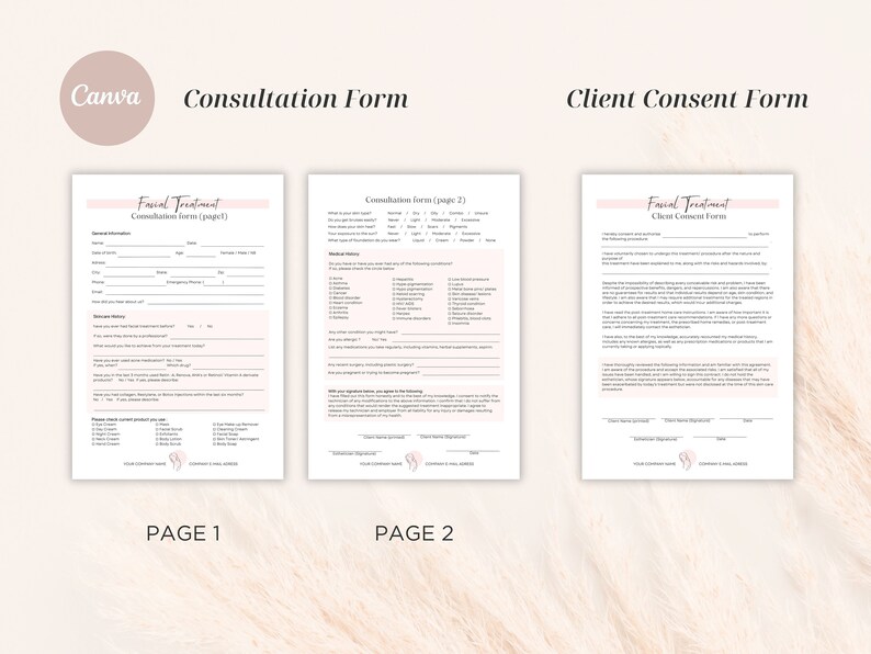 Facial Treatment Forms Esthetician Template Skincare Consent Forms ...