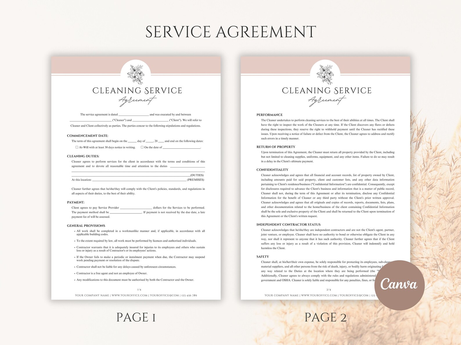 Cleaning Business Contract for Cleaning Service Agreement Housekeeping ...