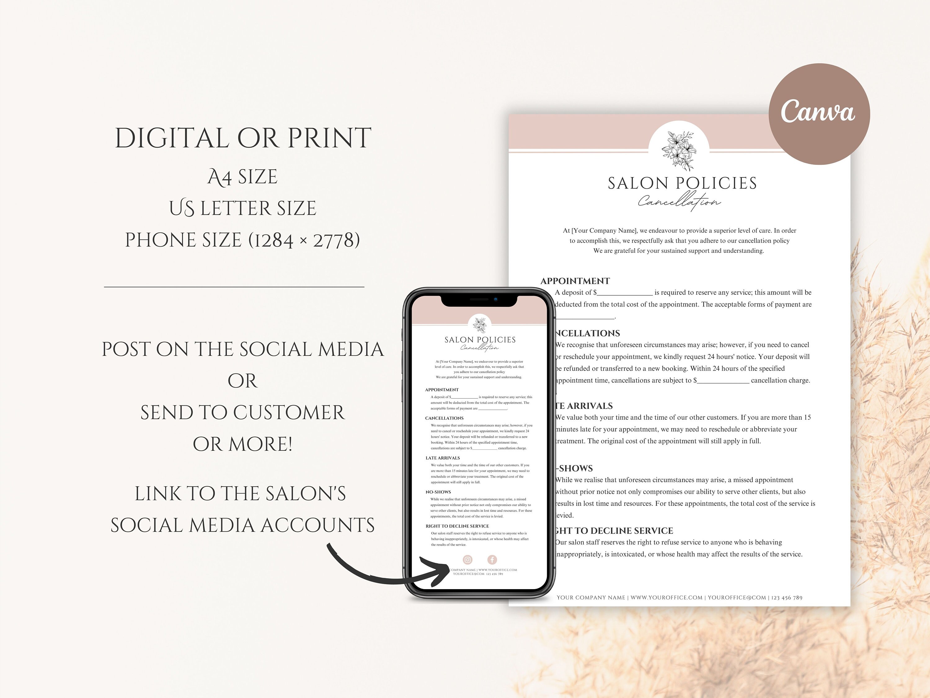 Salon Cancellation Policy Template for Beauty Salon Policies ...