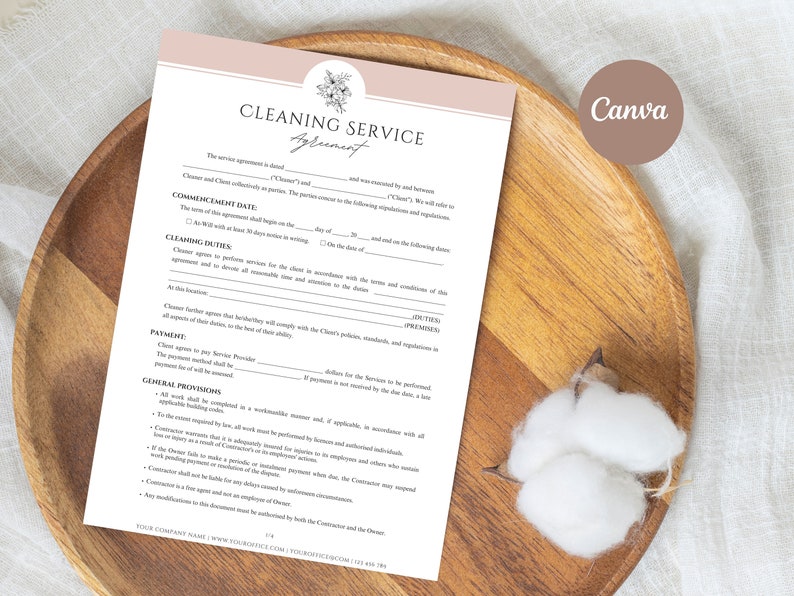 Cleaning Business Contract for Cleaning Service Agreement Housekeeping ...
