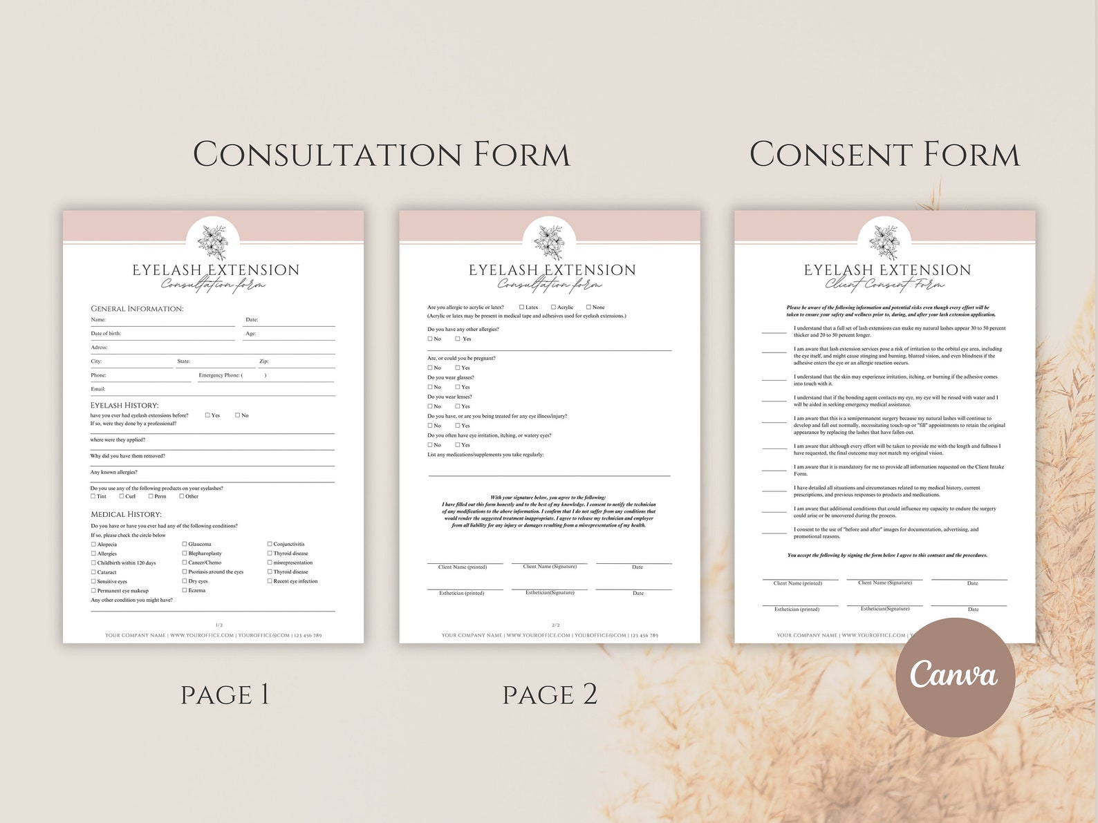 Eyelash Extension Forms Lash Consent Form Eyelash Aftercare Cards ...