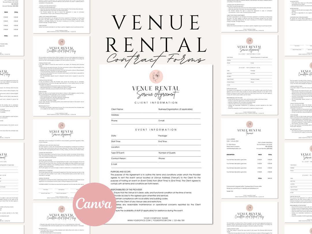 Venue Rental Agreement Template | Event Space Contract (canva) - Etsy