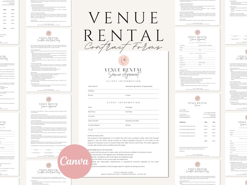 Venue Rental Agreement Template | Event Space Contract (canva) - Etsy