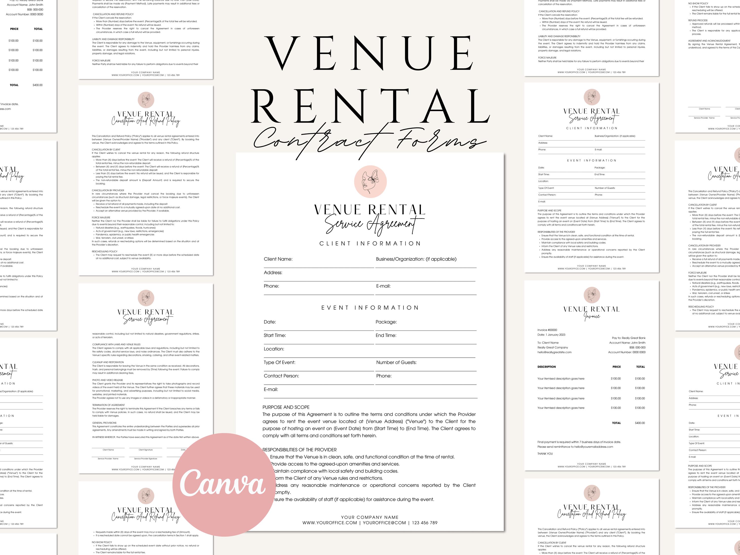 Venue Rental Agreement | Event Space Contract | Wedding Venue Lease ...