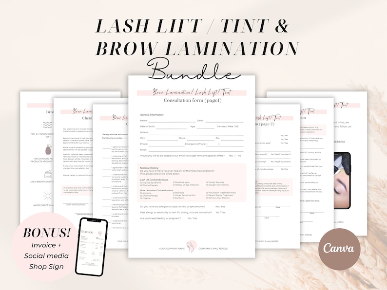 Lash and Brow Forms Bundle, Editable Esthetician Templates (canva ...