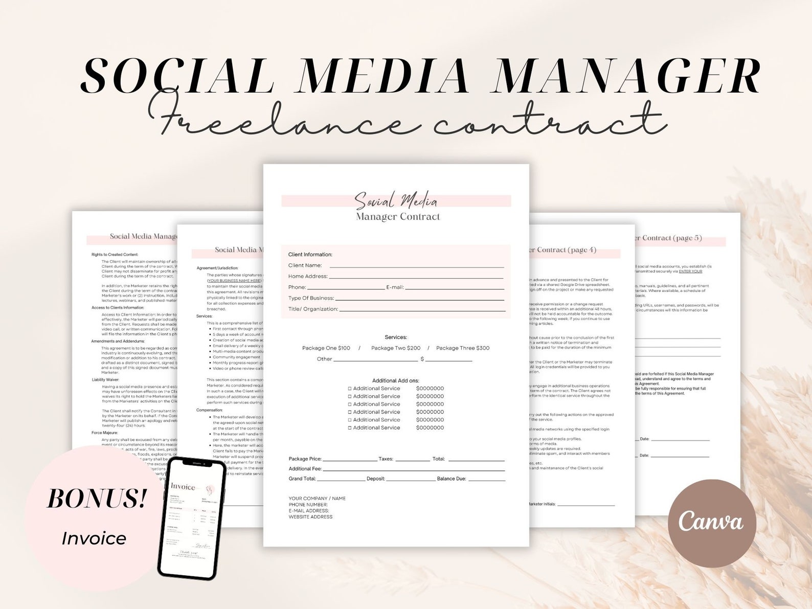 Social Media Manager Contract Template, Professional Social Media ...