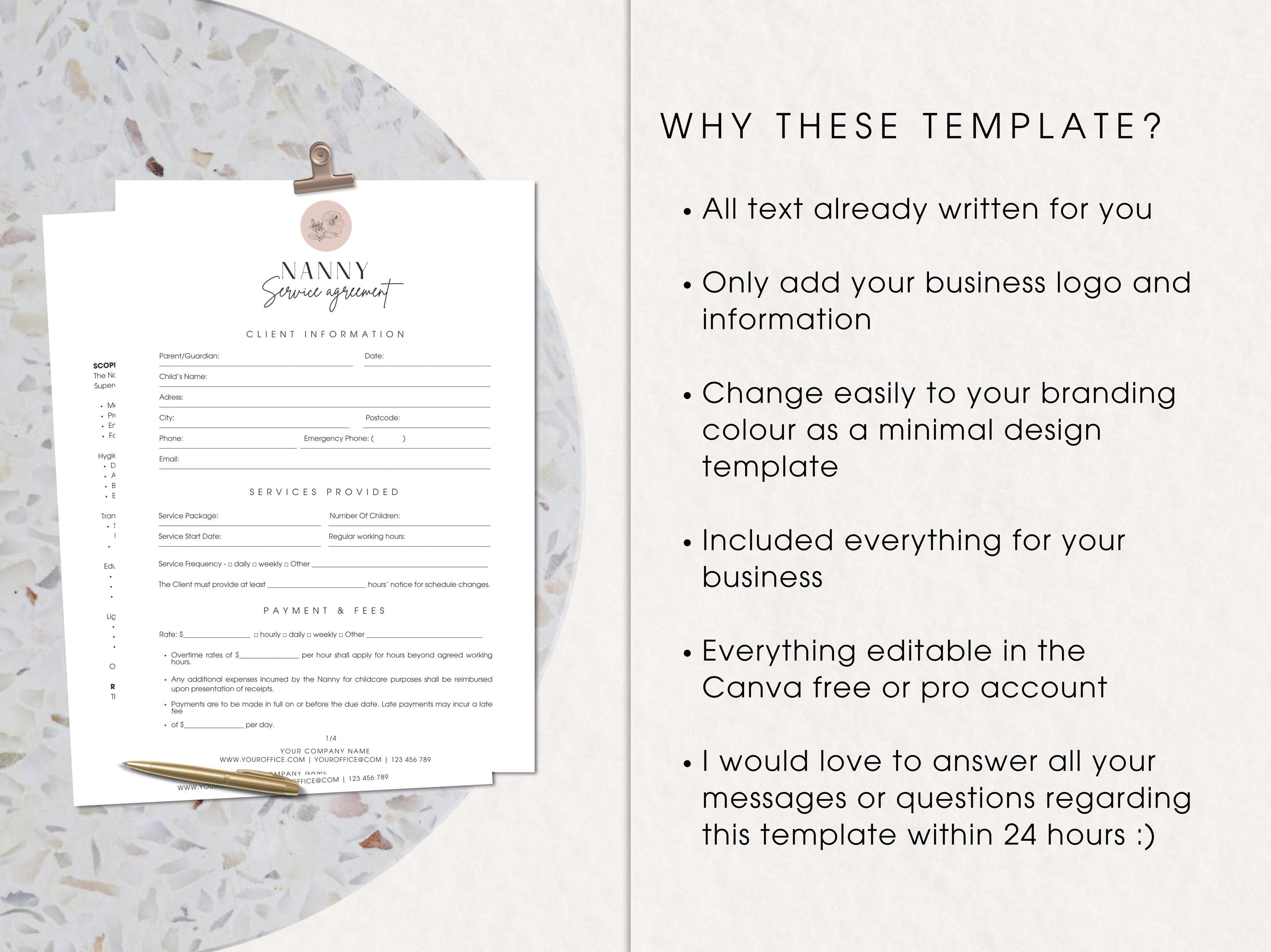 Nanny Service Contract Template | Babysitter Agreement (canva PDF) - Etsy