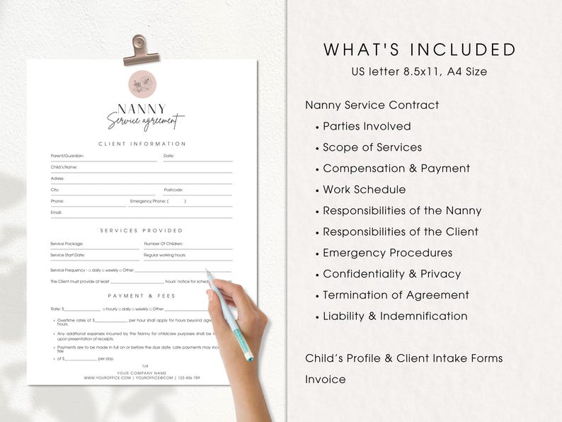 Nanny Service Contract Template | Babysitter Agreement (canva PDF) - Etsy