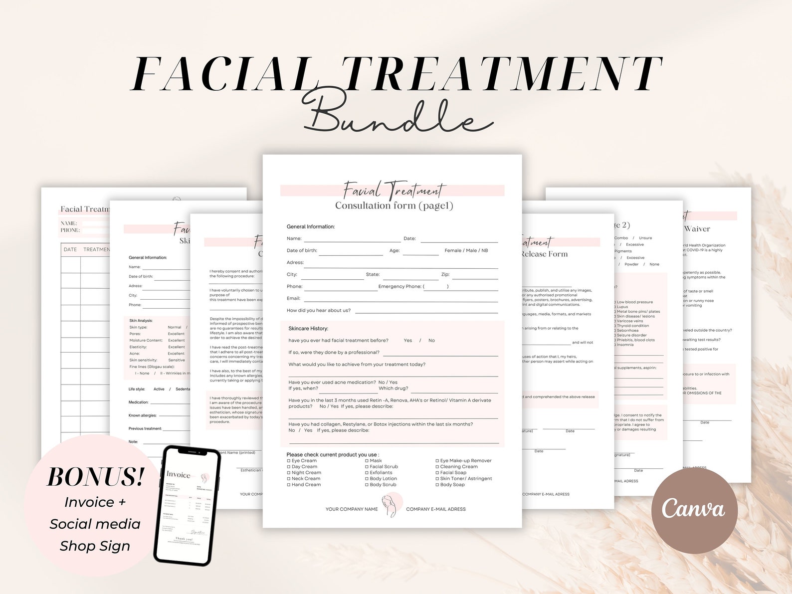 Facial Treatment Forms Esthetician Template Skincare Consent Forms ...