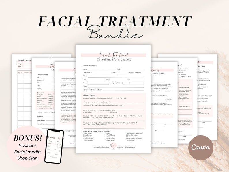 Facial Treatment Forms Esthetician Template Skincare Consent Forms ...