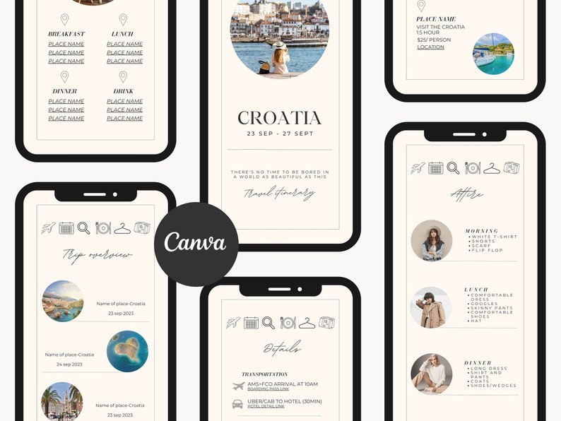 Digital Travel Itinerary Template Canva Itinerary Template Mobile ...