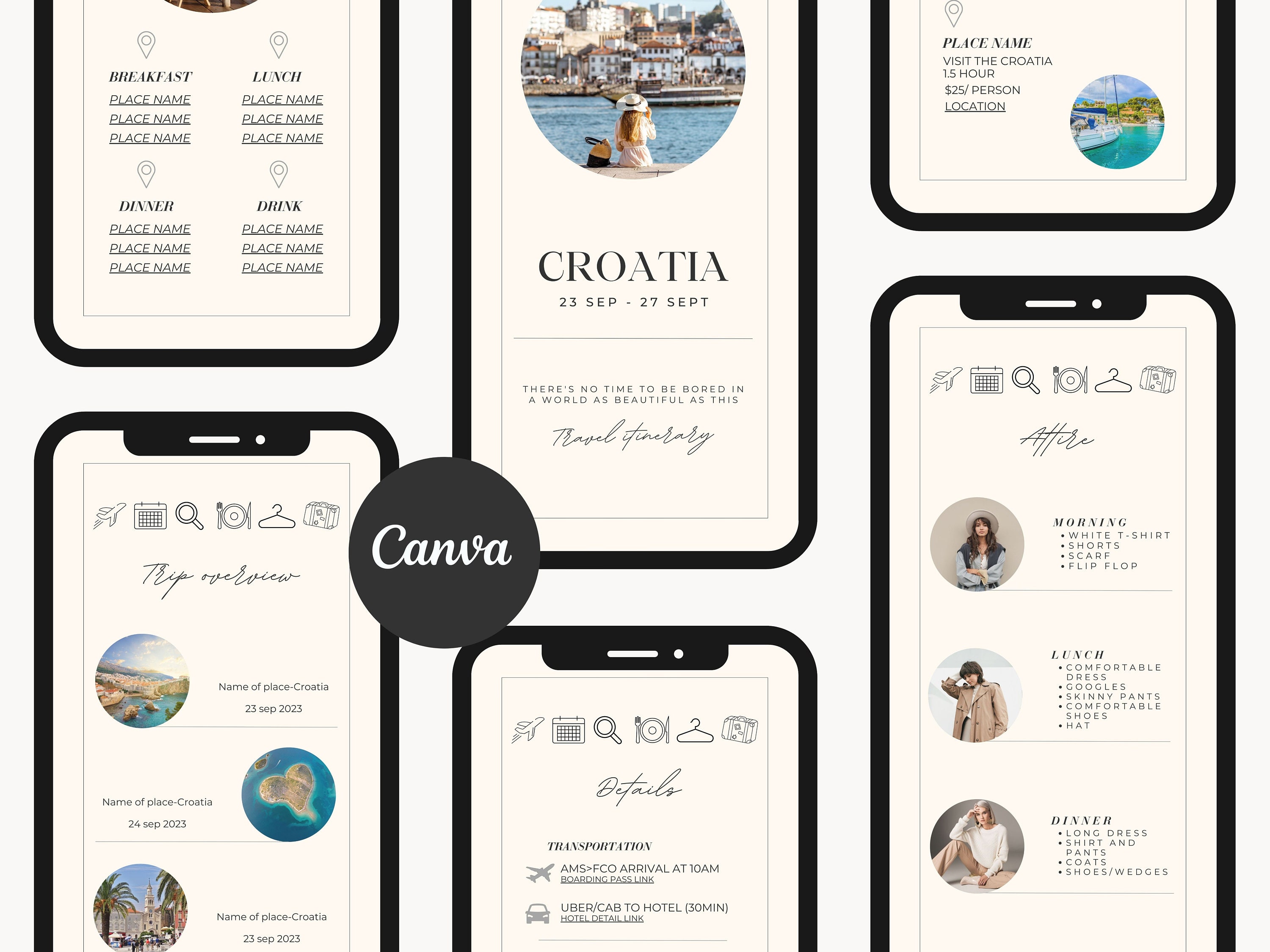 Digital Travel Itinerary Template Canva Itinerary Template Mobile ...