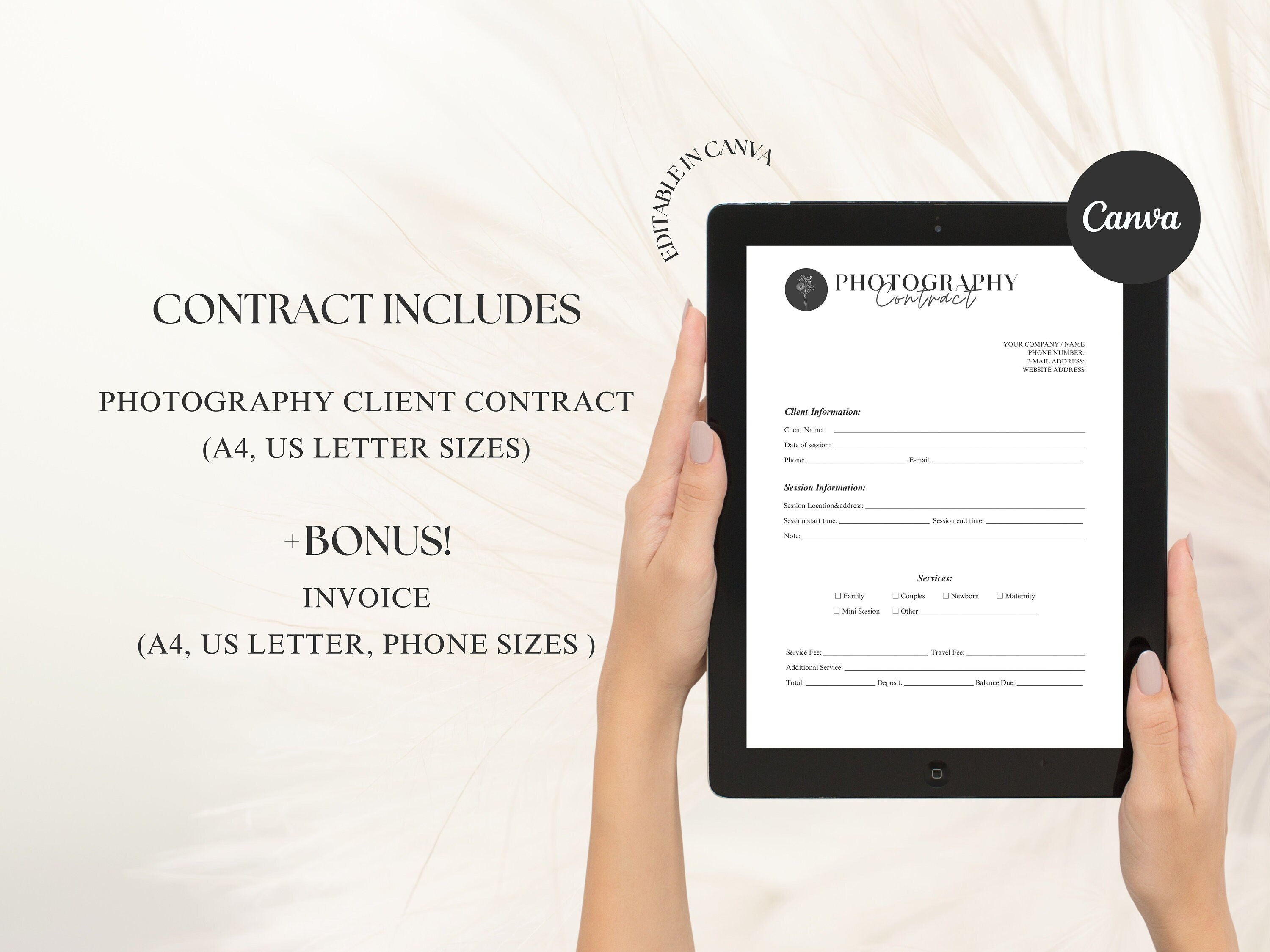 Photography Contract Template for Photography Forms Photographer ...