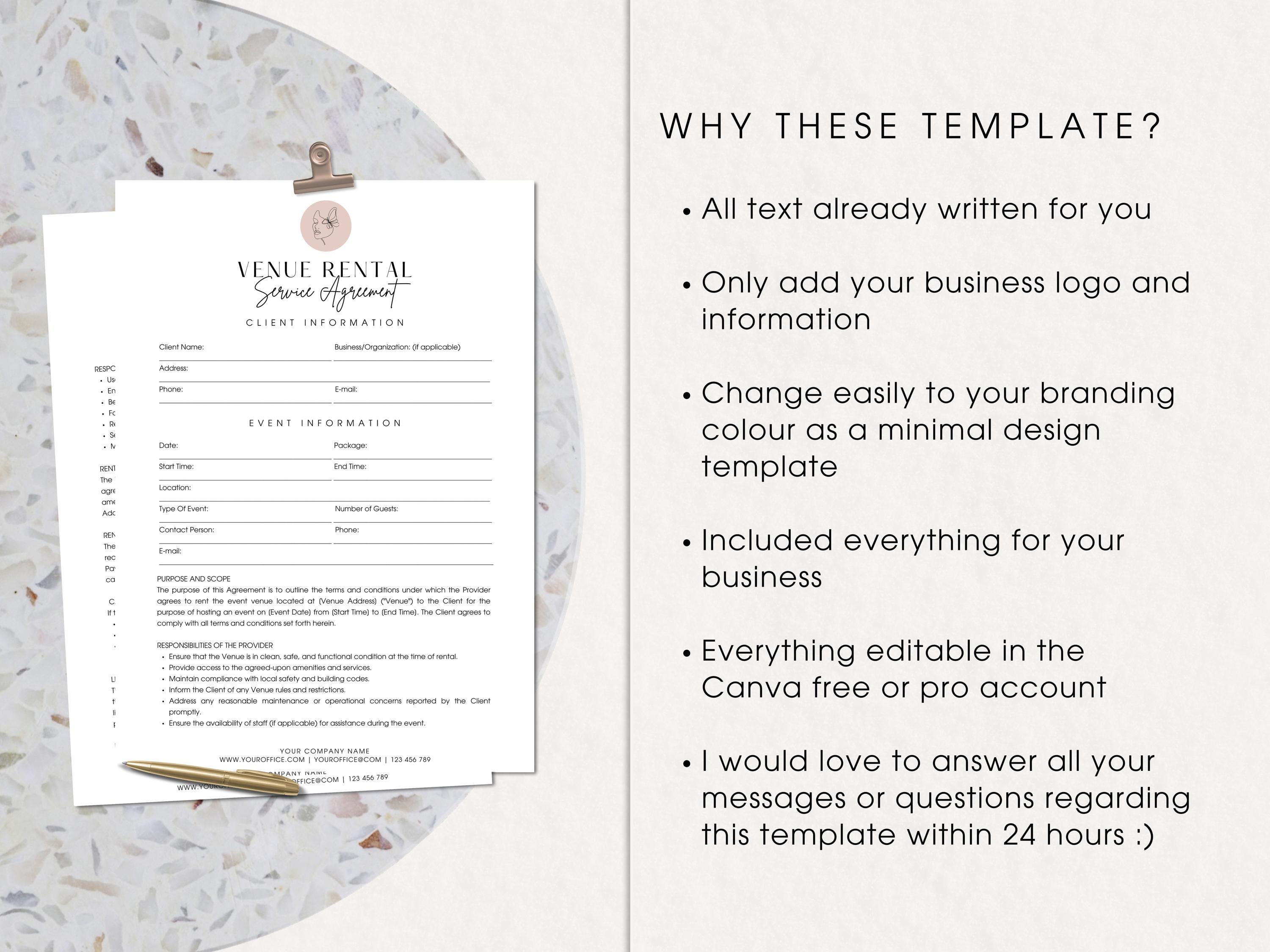 Venue Rental Agreement | Event Space Contract | Wedding Venue Lease ...