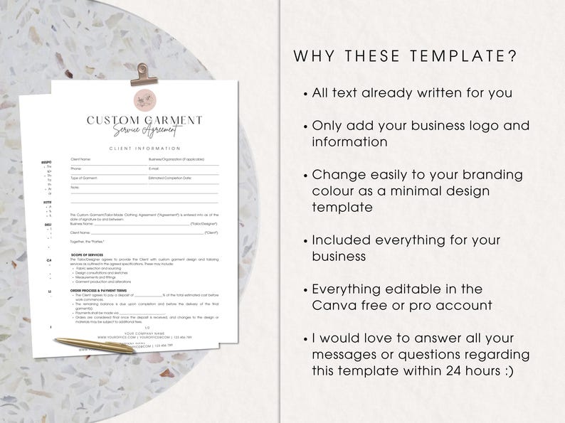 Custom Garment Service Contract Template | Sewing Business Client Form ...
