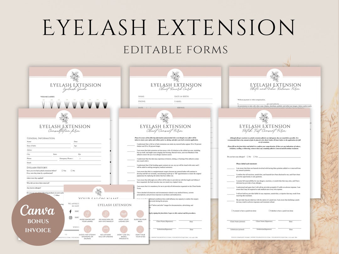 Eyelash Extension Forms Lash Consent Form Eyelash Aftercare Cards ...