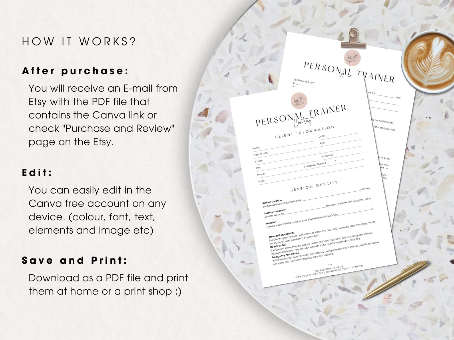 Personal Trainer Contract Template | Fitness Forms (canva) - Etsy