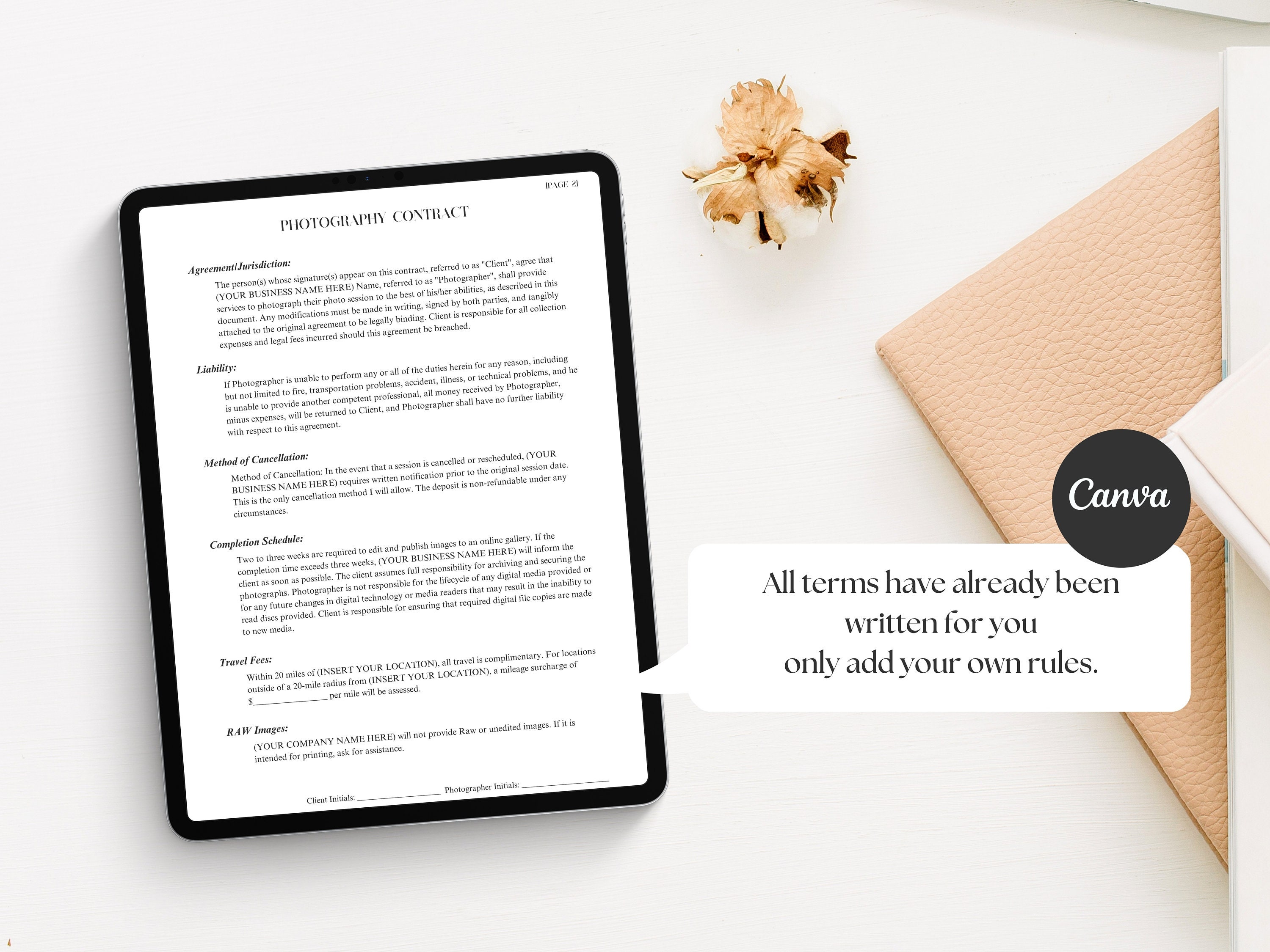 Photography Contract Template | Customizable Photographer Forms (canva ...